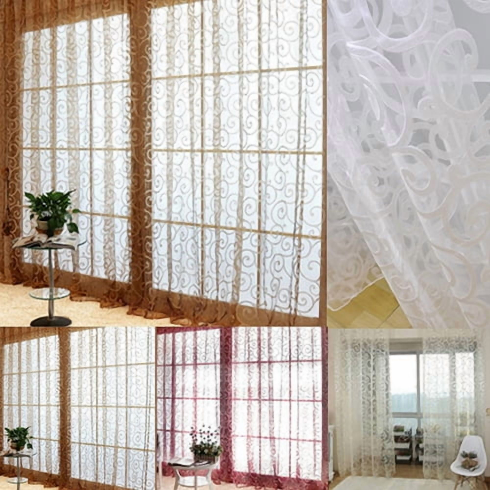Walbest Romantic Floral Vine Voile Tulle Door Window Curtain Panel ...