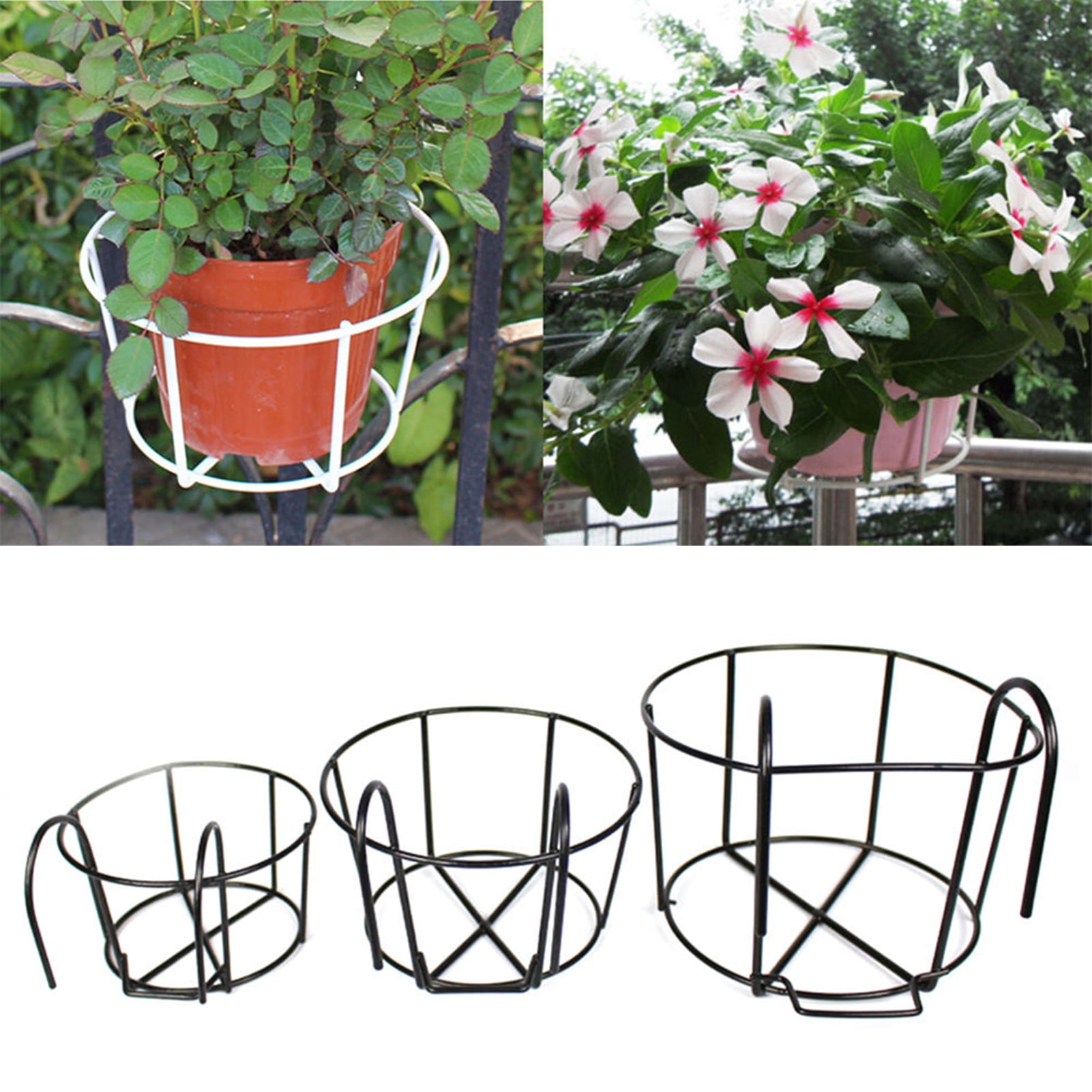 Walbest Round Metal Hanging Railing Planter Holder, Hanging Railing ...