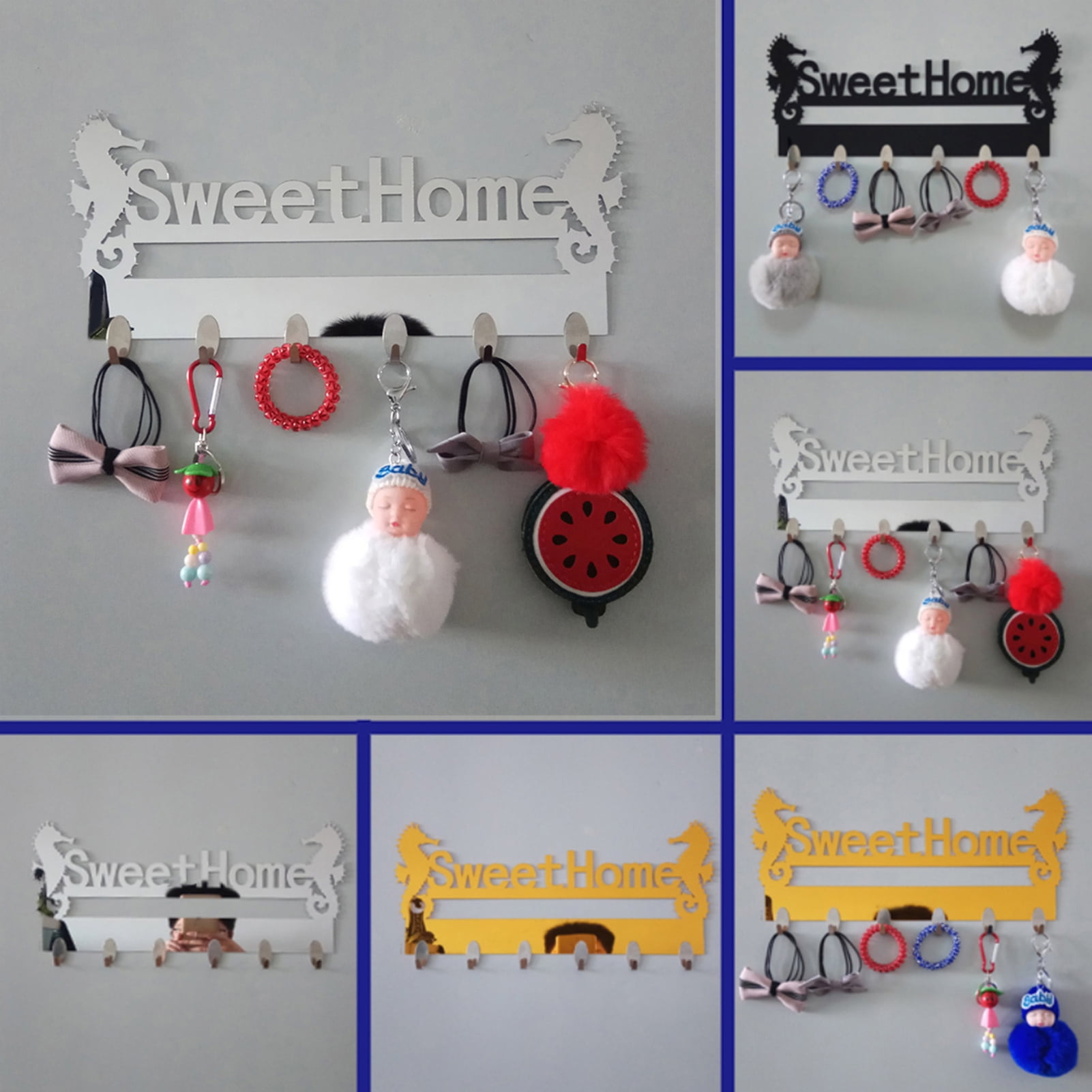 Walbest SWEET HOME Strong Adhesive Hat Rack Wall Mounted - 6 Hooks ...