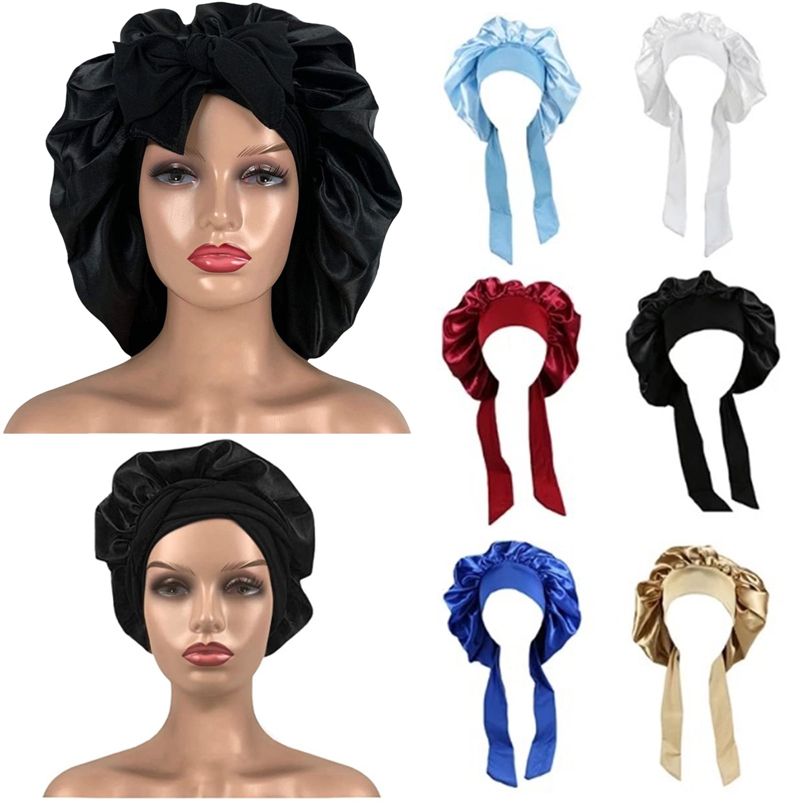 Walbest Satin Skin-friendly Hair Bonnet for Women, Wide Elastic Band ...