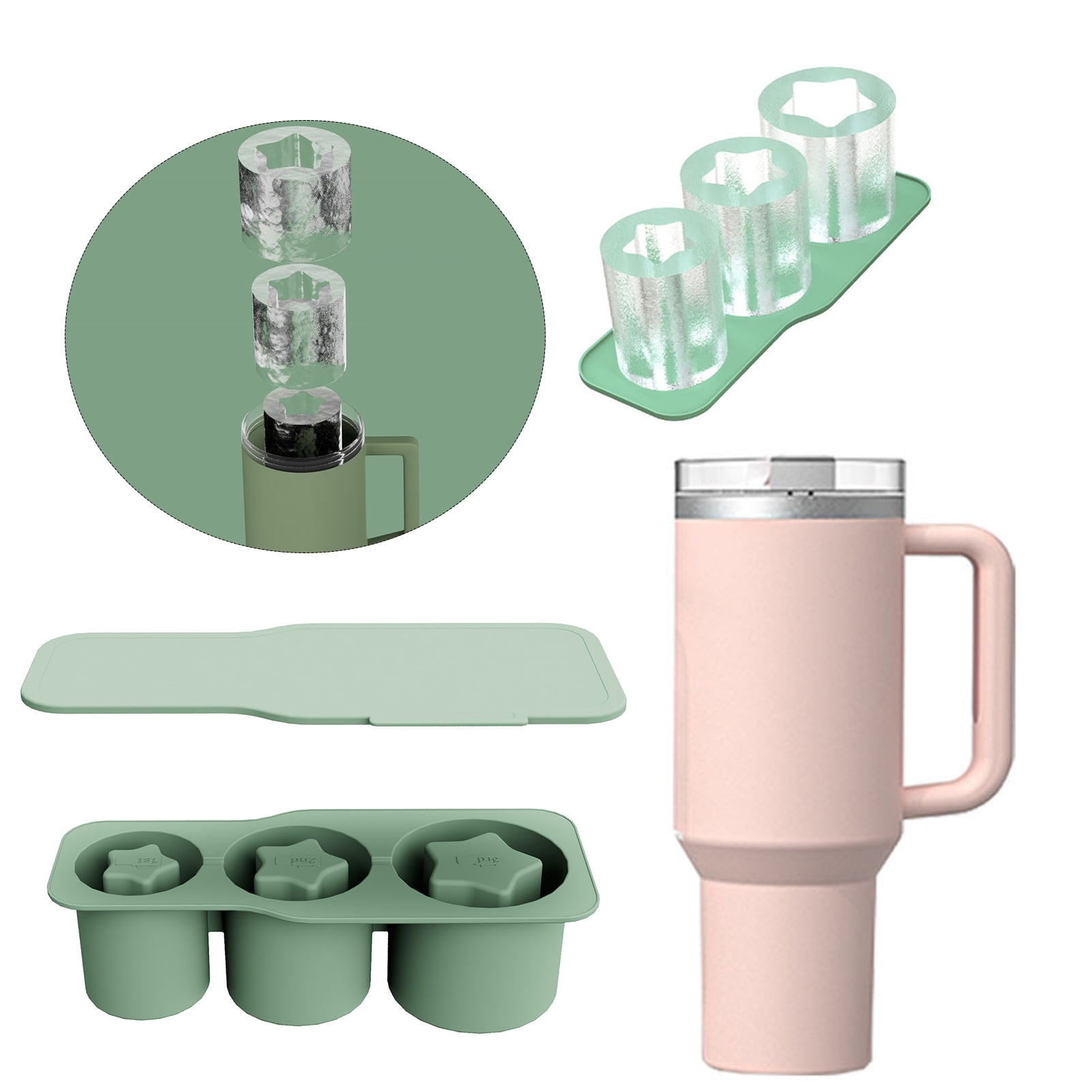 Walbest Silicone Ice Cube Tray with Lid for 20-40 Oz Cup Unique Hollow ...