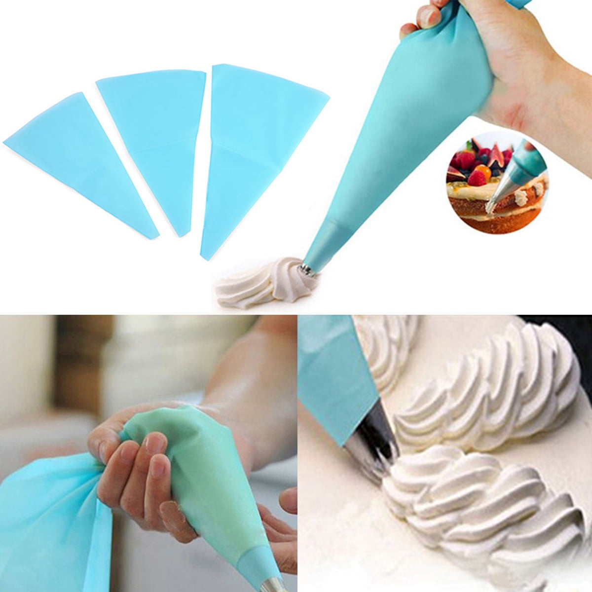 Walbest Silicone Pastry Bag, 3 Sizes Reusable Icing Piping Bag Baking ...