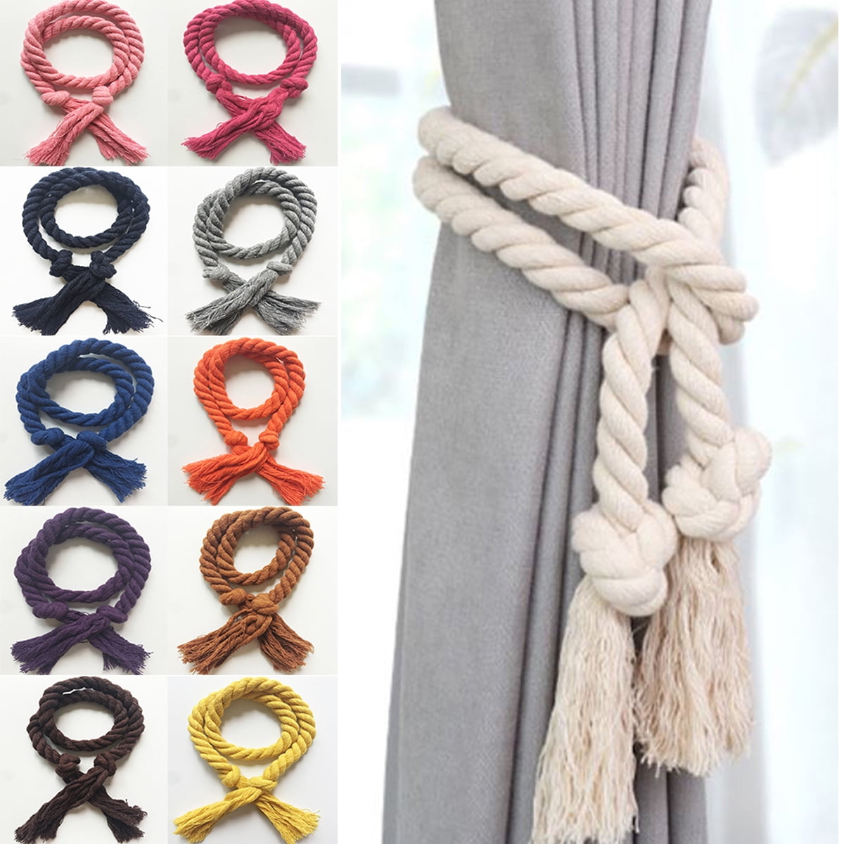 Walbest Simple Style 2 Pack Curtain Tiebacks, Handmade Natural Cotton ...