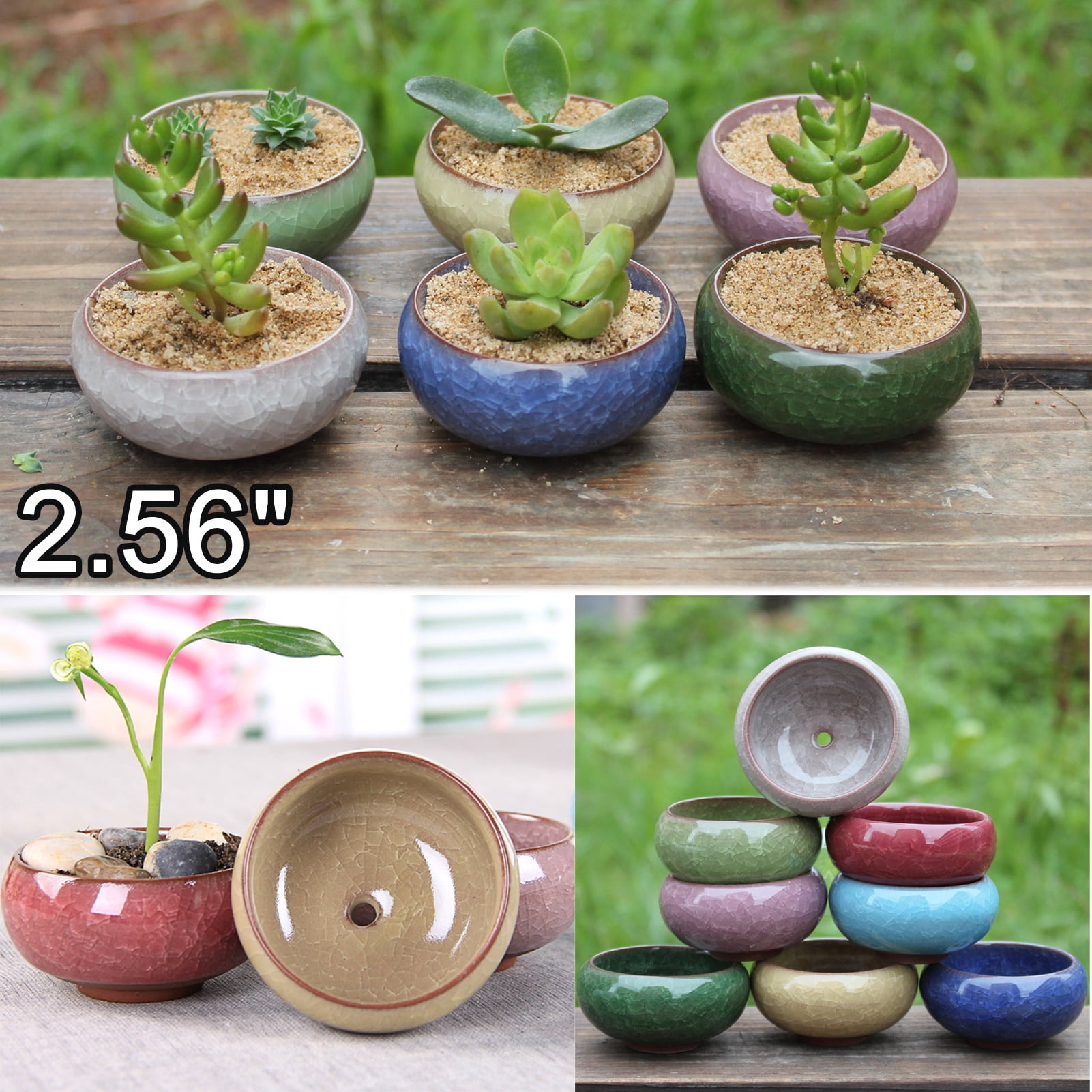 Walbest Small Ceramic Succulent Pot with Drainage Hole, Mini Delicate ...