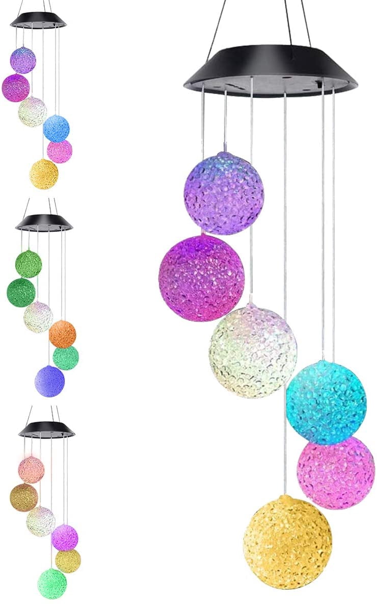 Walbest Solar Wind Chimes Color Changing Crystal Ball LED Solar Mobile ...