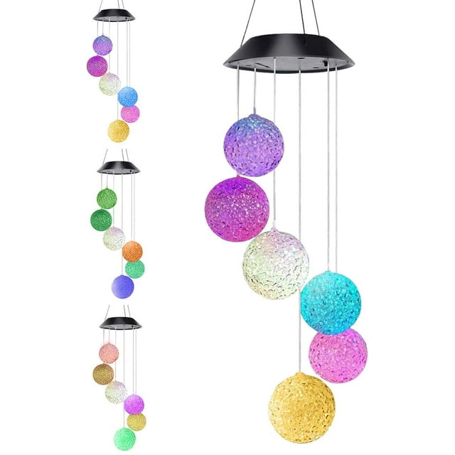 Walbest Solar Wind Chimes Color Changing Crystal Ball LED Solar Mobile ...