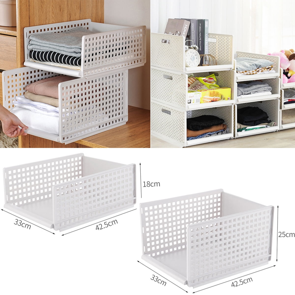Walbest Stackable Wardrobe Plastic Storage Basket Shelf Box, Closet ...