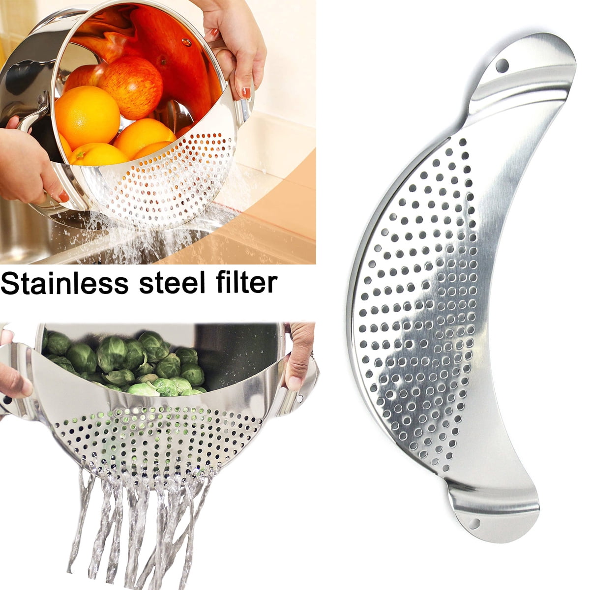 Walbest Stainless Steel Water Filter, Pot Pan Strainer Board Crescent ...
