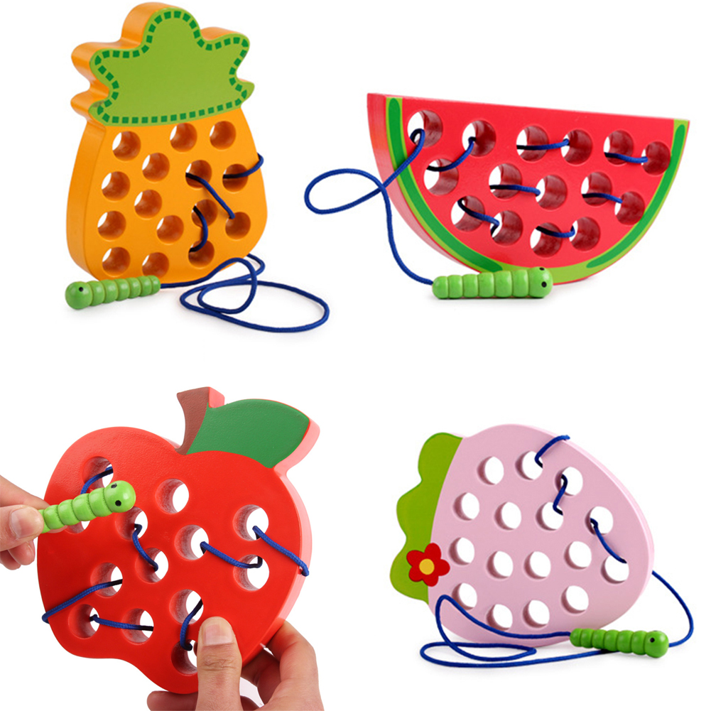 Walbest Strawberry Watermelon Fruit Shape Puzzle Wooden Lacing Puzzle ...