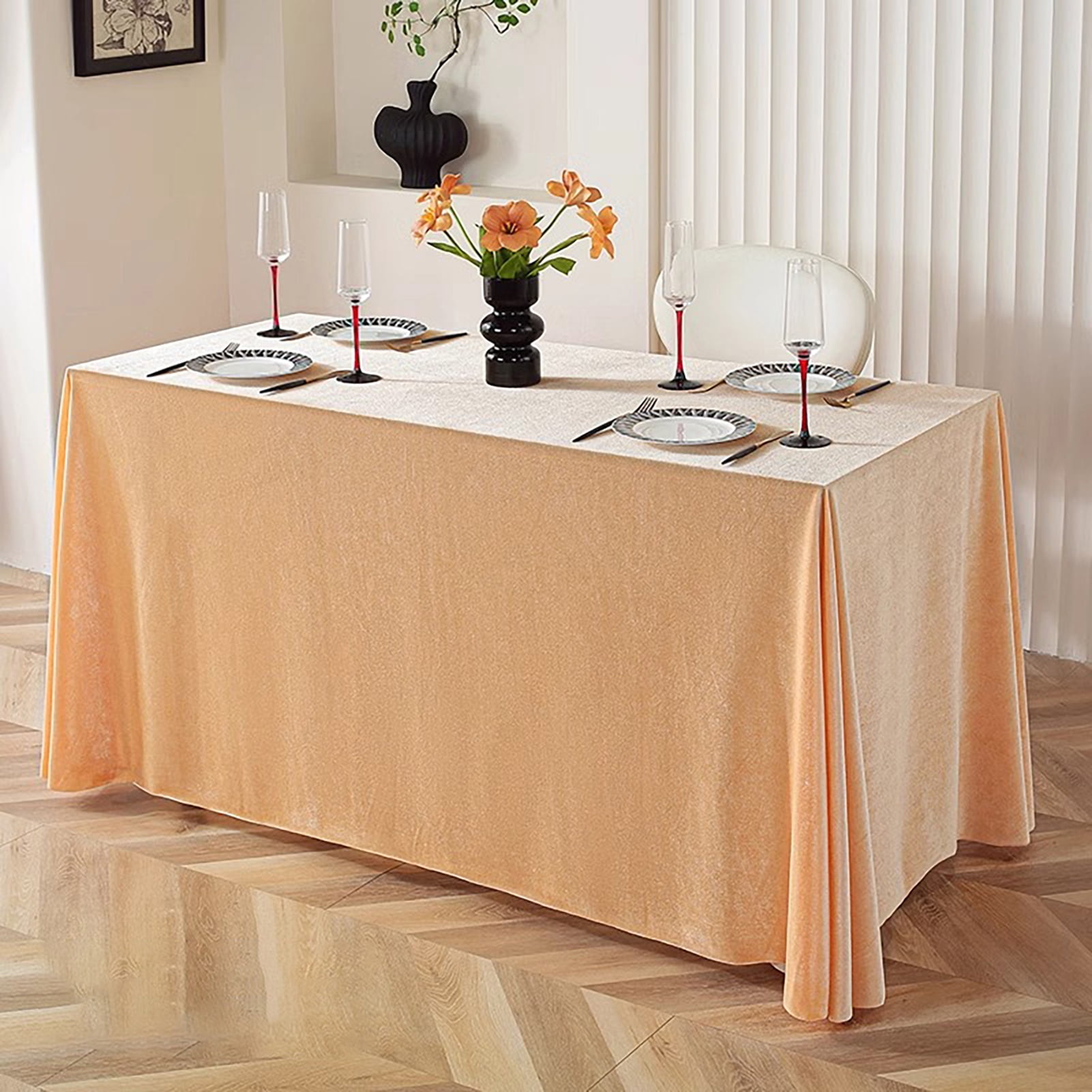 Walbest Tablecloth Oblong Shape Pure Color Easy Care Velvet Table ...