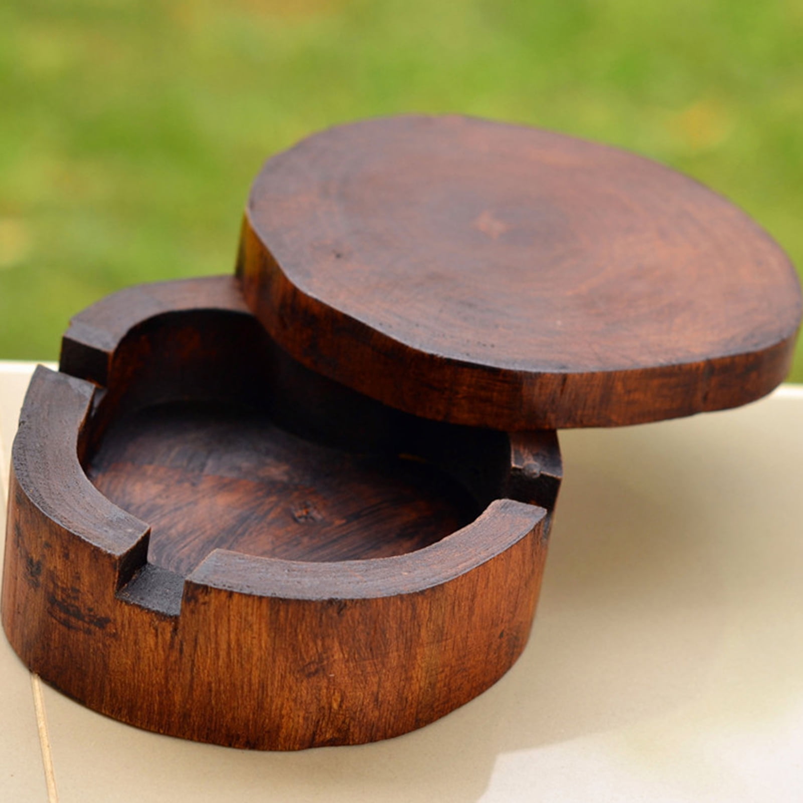 Walbest Tree Stump Shape Solid Wood Ash Tray with Lid Wood Art ...