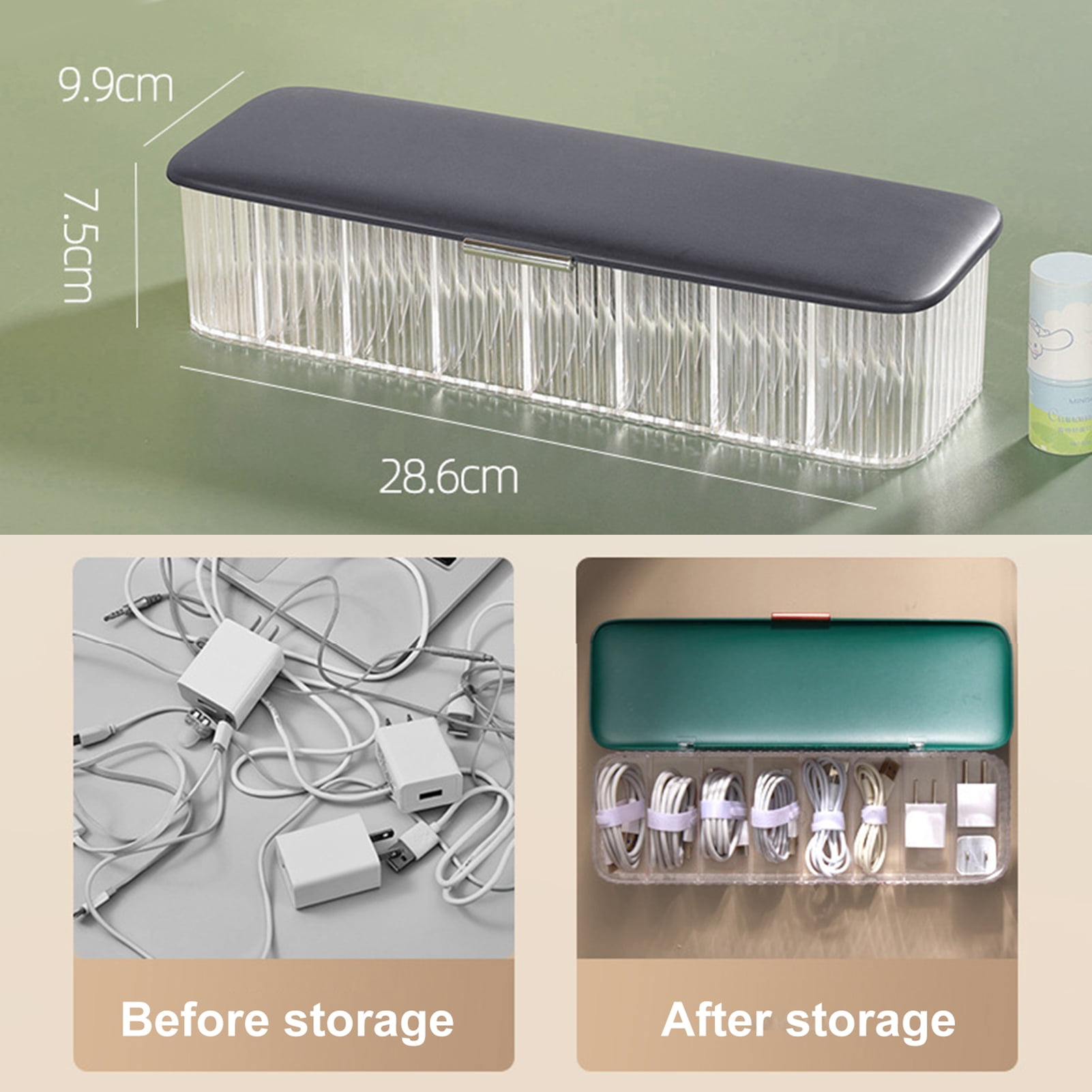 Walbest USB Cable Storage Box 8 Grids Transparent Visible Power Cable ...