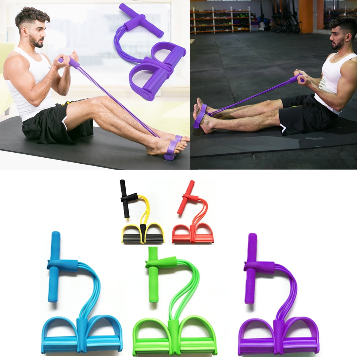 Walbest Unisex 4 Tubes Fitness Sit-up Pull Rope Bodybuilding Tension ...