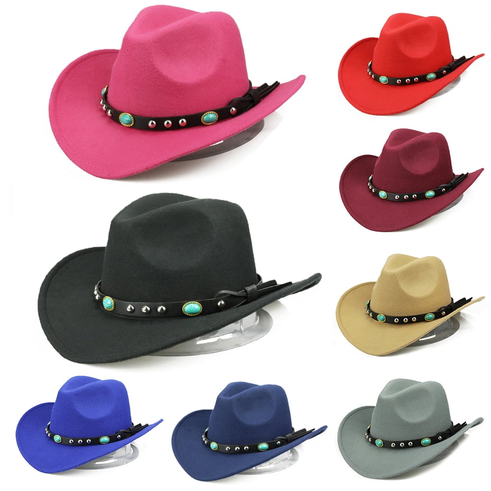 Walbest Unisex Fashion Rivet Roll Up Wide Brim Felt Western Cowboy Cowgirl Hat Sombrero Jazz Cap ...