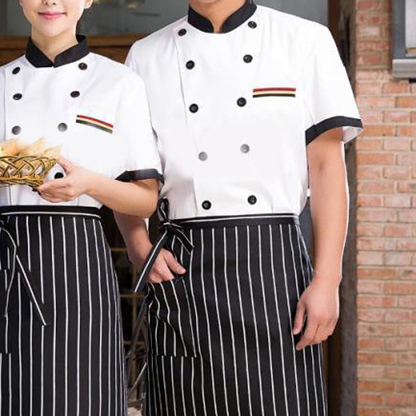 Walbest Unisex Short Sleeves Stand-up Collar Chef Coat Jacket Kitchen ...
