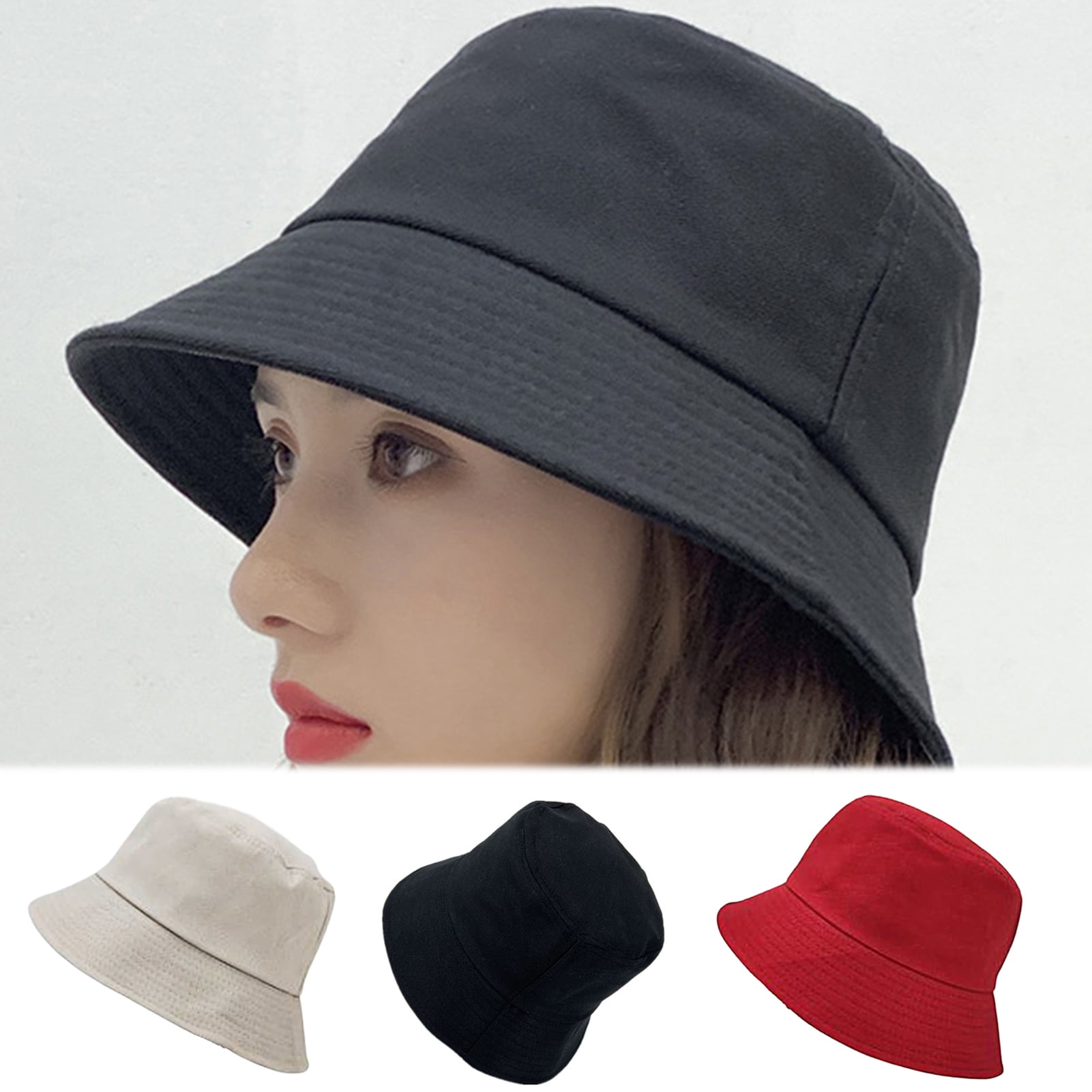 Walbest Unisex Sun Packable Bucket Hat Cotton Solid Color Wide Brim ...