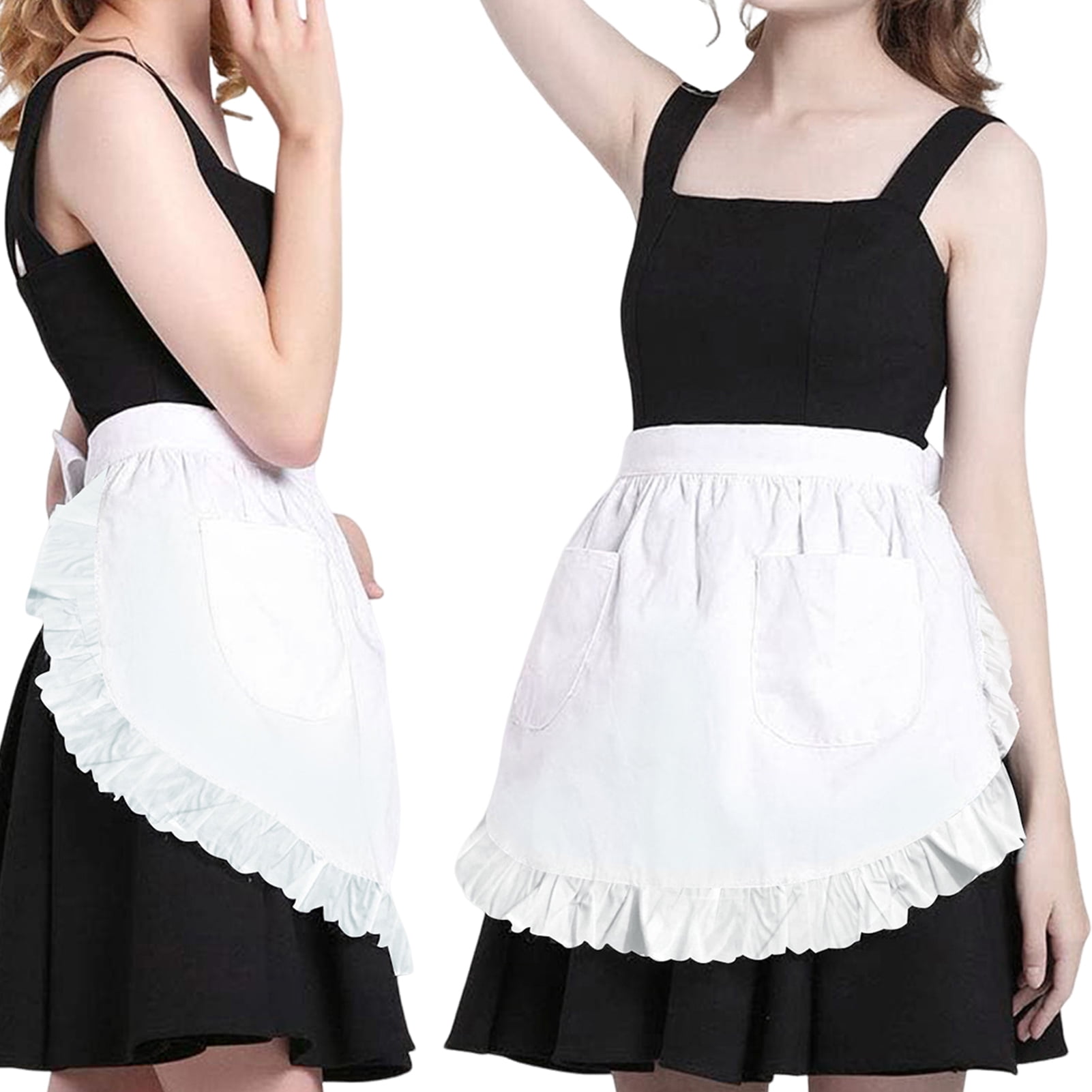 Walbest Women Maid Costume Apron White Waist Apron with Ruffles And ...
