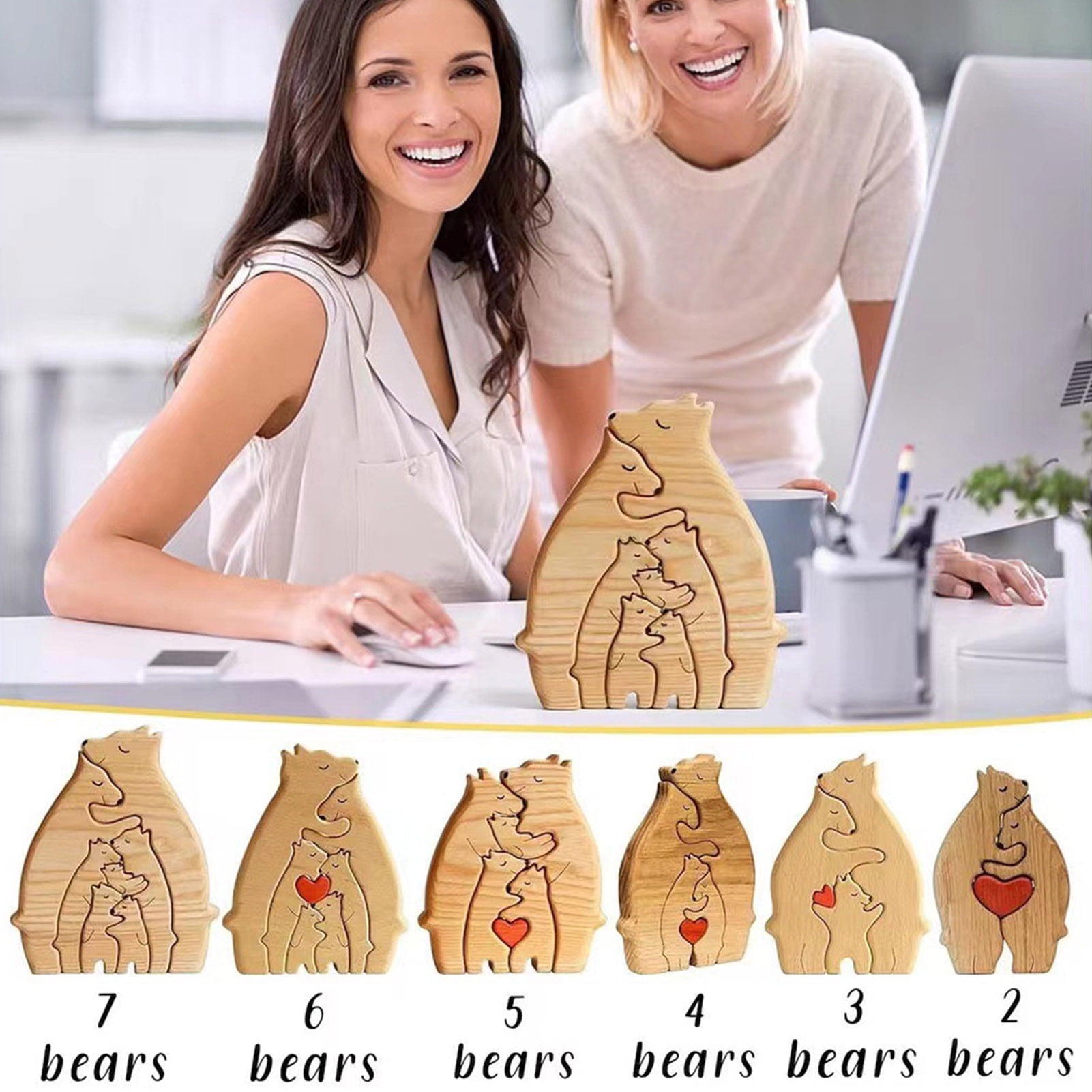 Walbest Wooden Bear Family Puzzle Bear Parents And Baby Bear Figurine ...