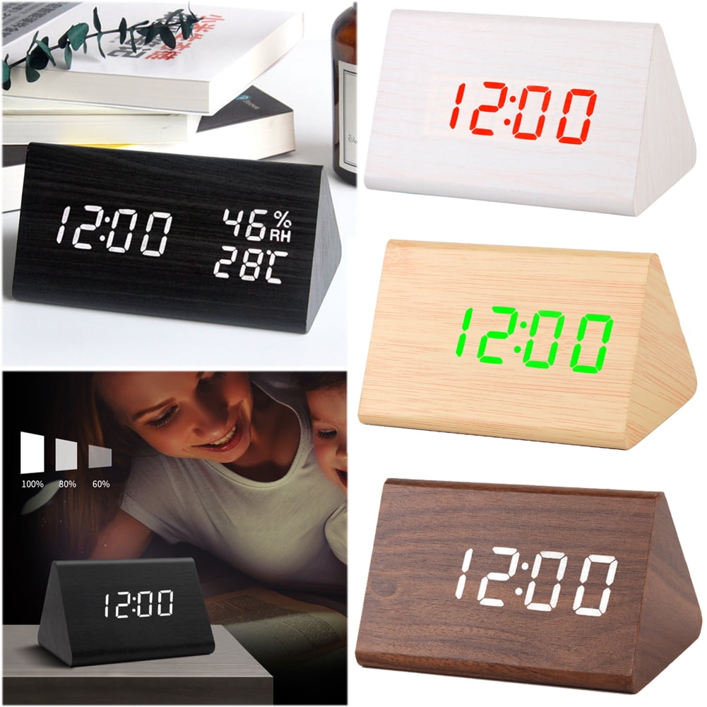 Walbest Wooden Digital Alarm Clock with USB Rechargeable Battery ...