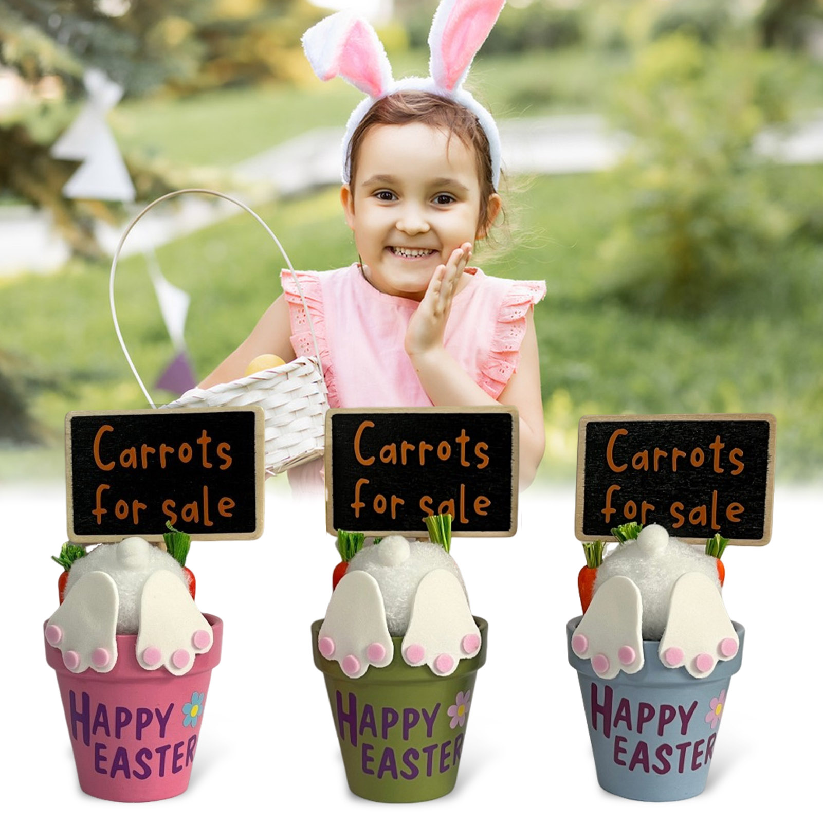Walbest Wooden Easter Bunny Planter Pot Decoration Mini Rabbit Butt ...