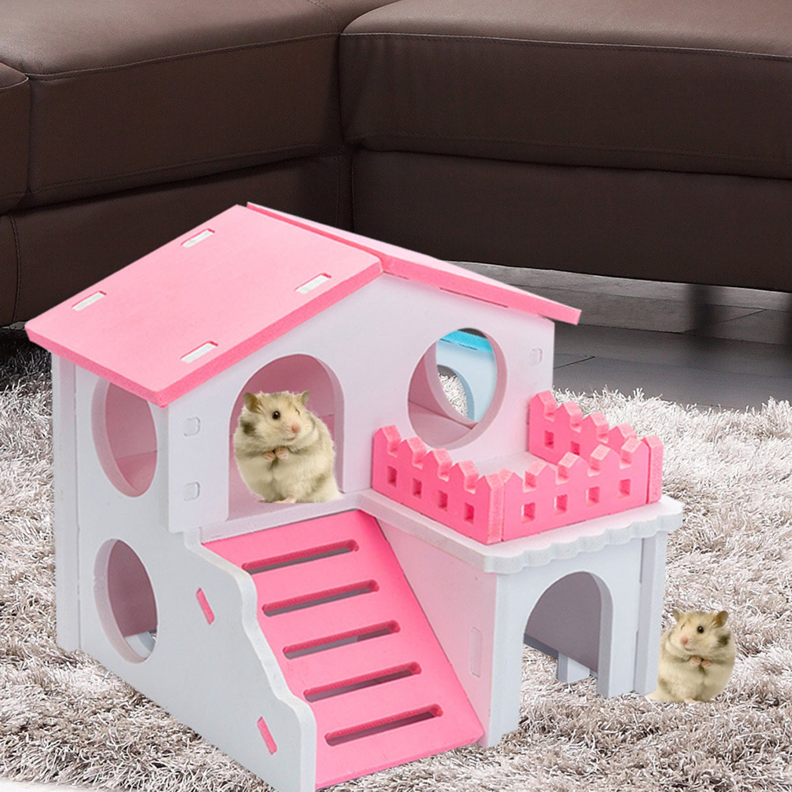 Walbest Wooden Hamster House, Double Layers Small Pet Playground with ...