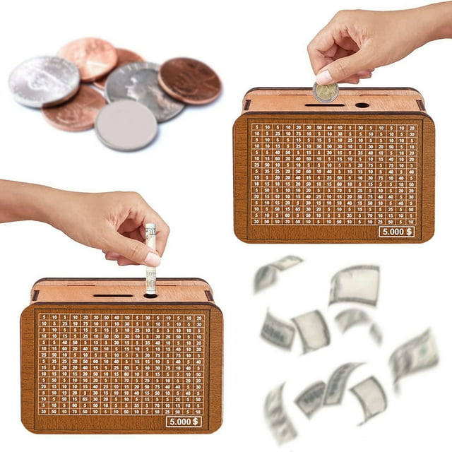 Walbest Wooden Money Box with Counter Marker Pen Piggy Bank with Money ...