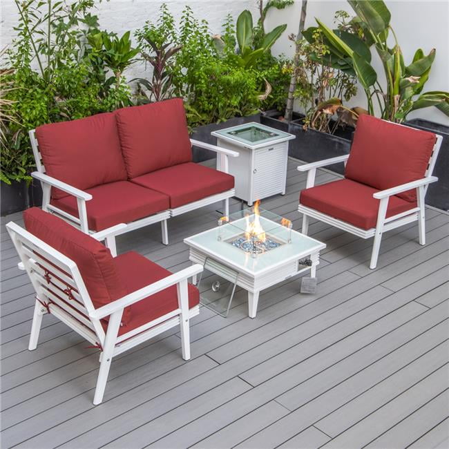 Walbrooke Modern White Patio Conversation with Square Fire Pit Slats ...