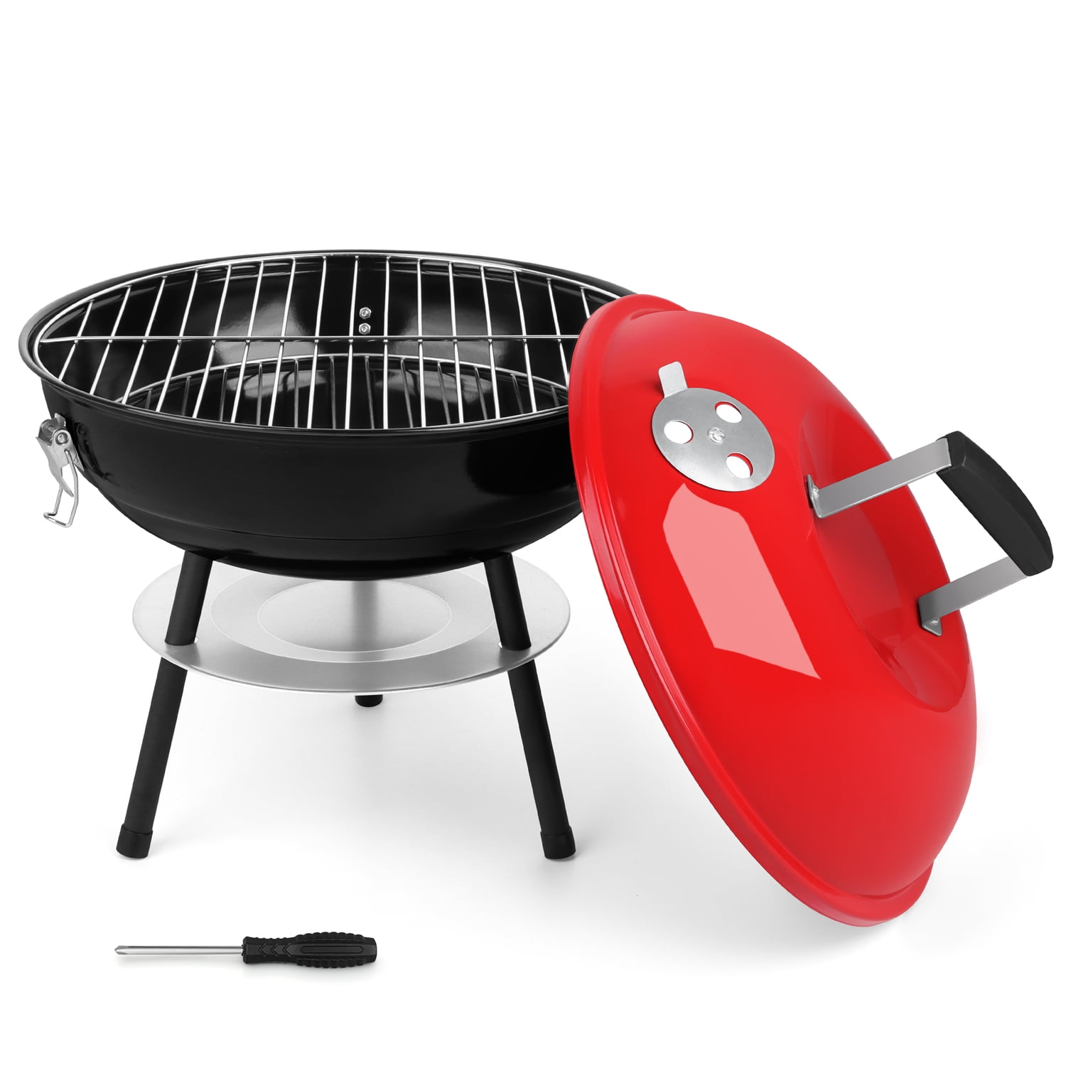 Walchoice 14-Inch Portable Charcoal Grill with Red Lid, Outdoor BBQ ...