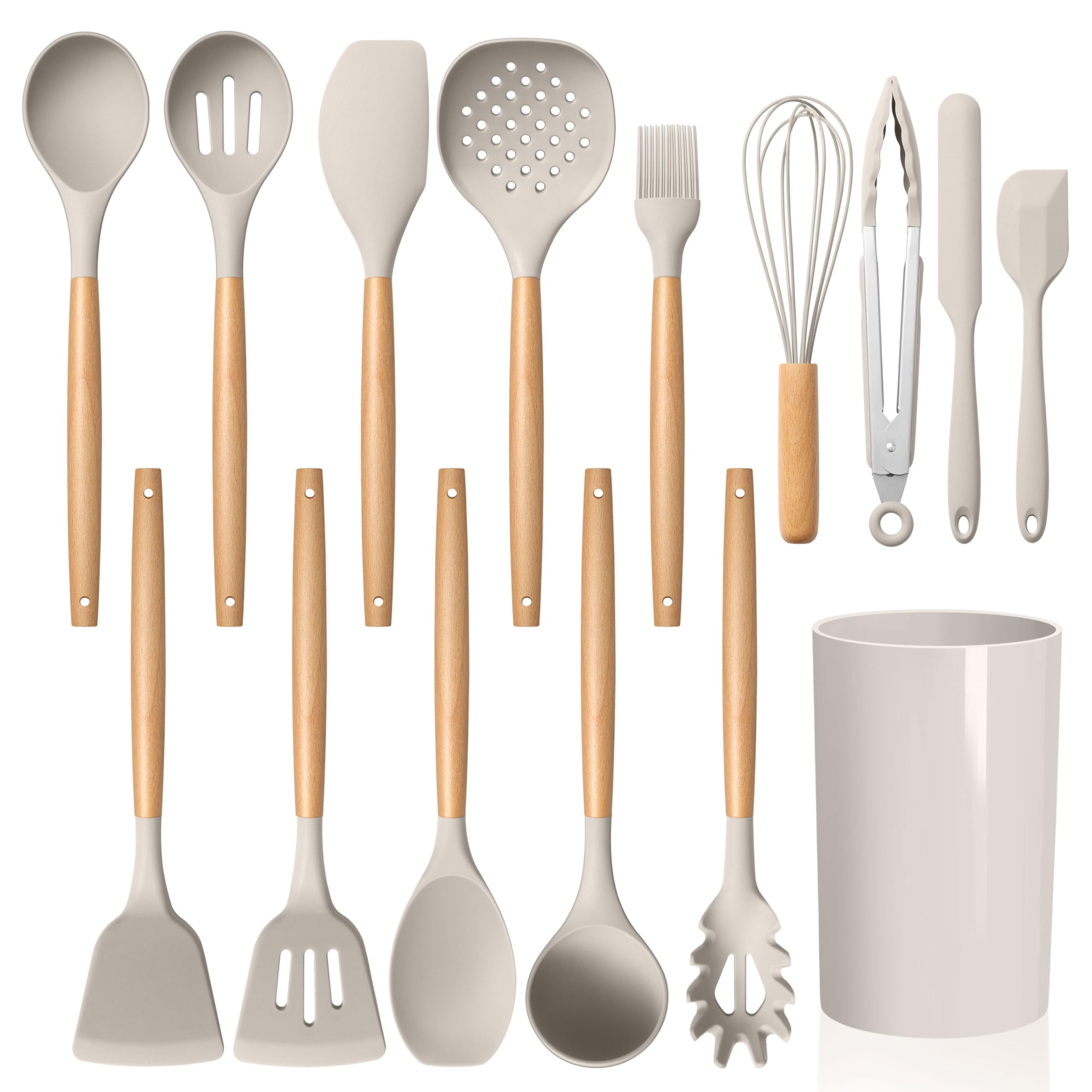 Walchoice 15-Piece Kitchen Silicone Cooking Utensils Set with Holder ...