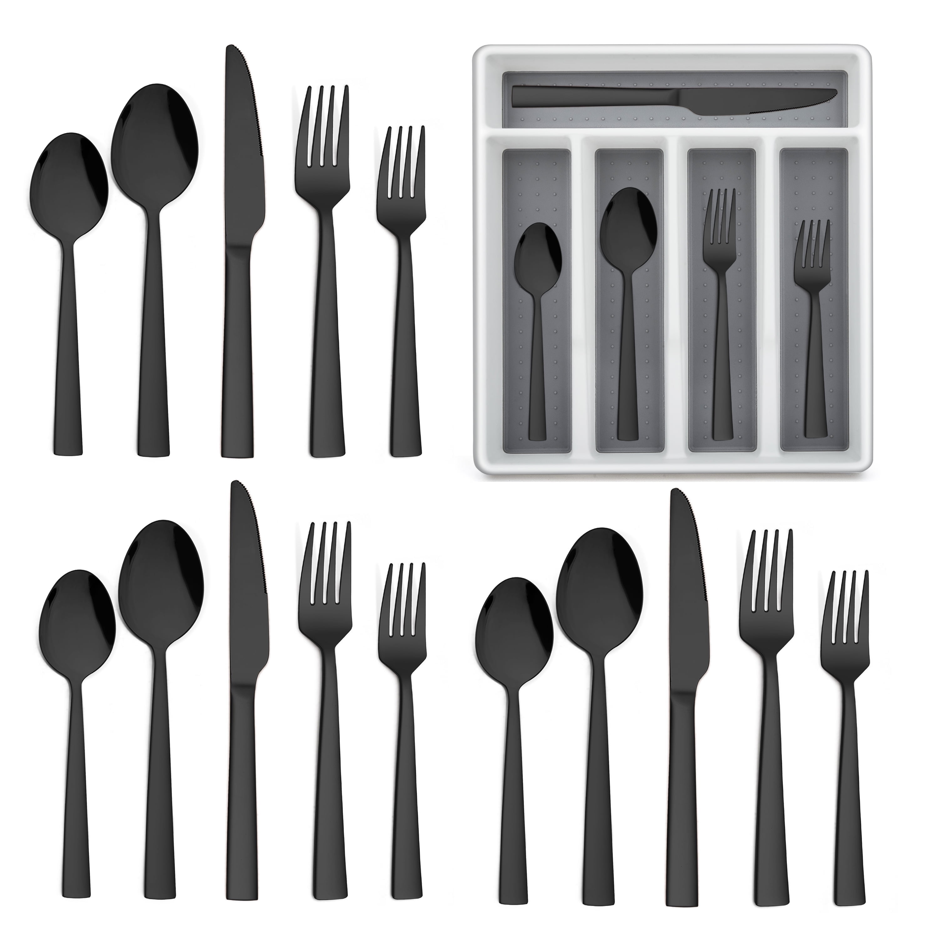 Walchoice 20-Piece Black Silverware Set, Stainless Steel Flatware with ...