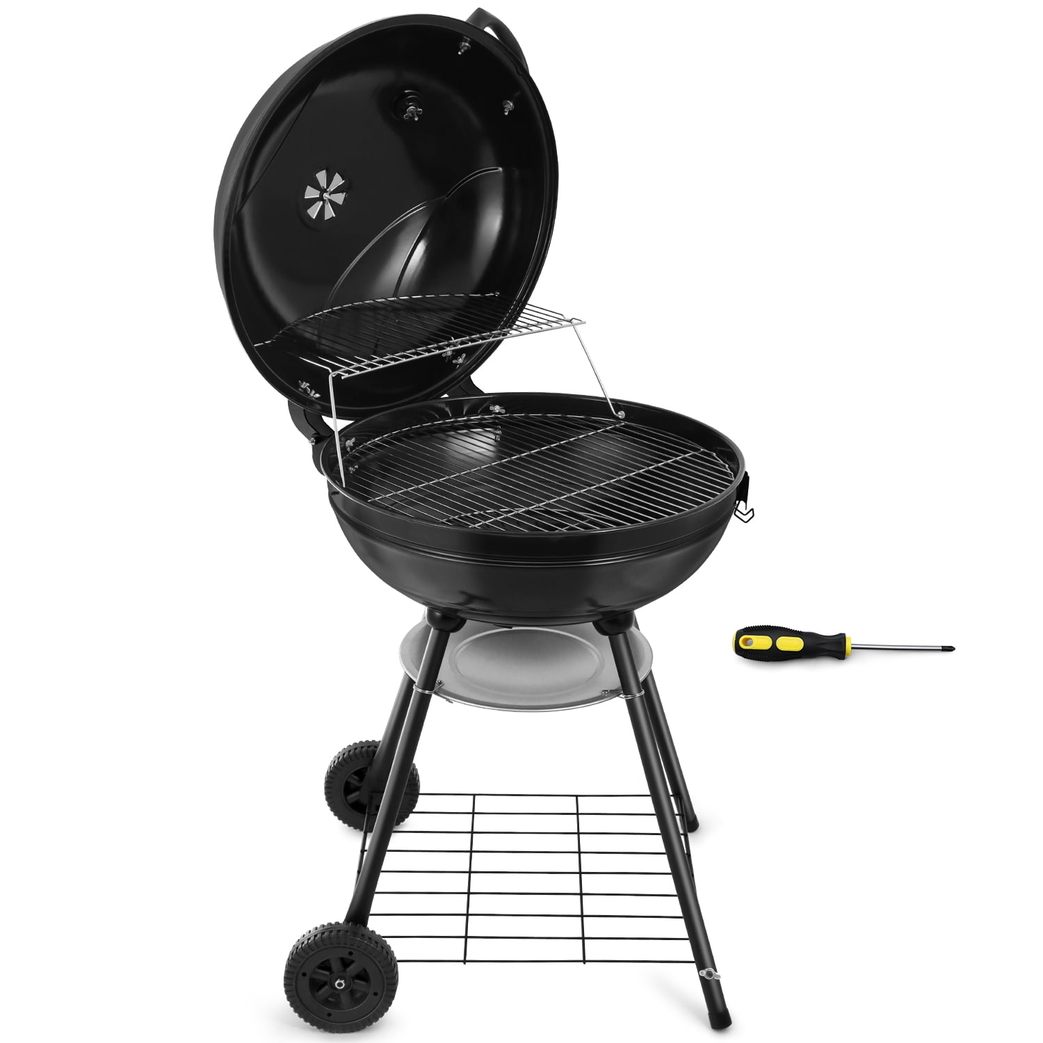 Walchoice 22-Inch Charcoal Grill with Wheels and Thermometer, 2-Layer BBQ Grill for Backyard ...