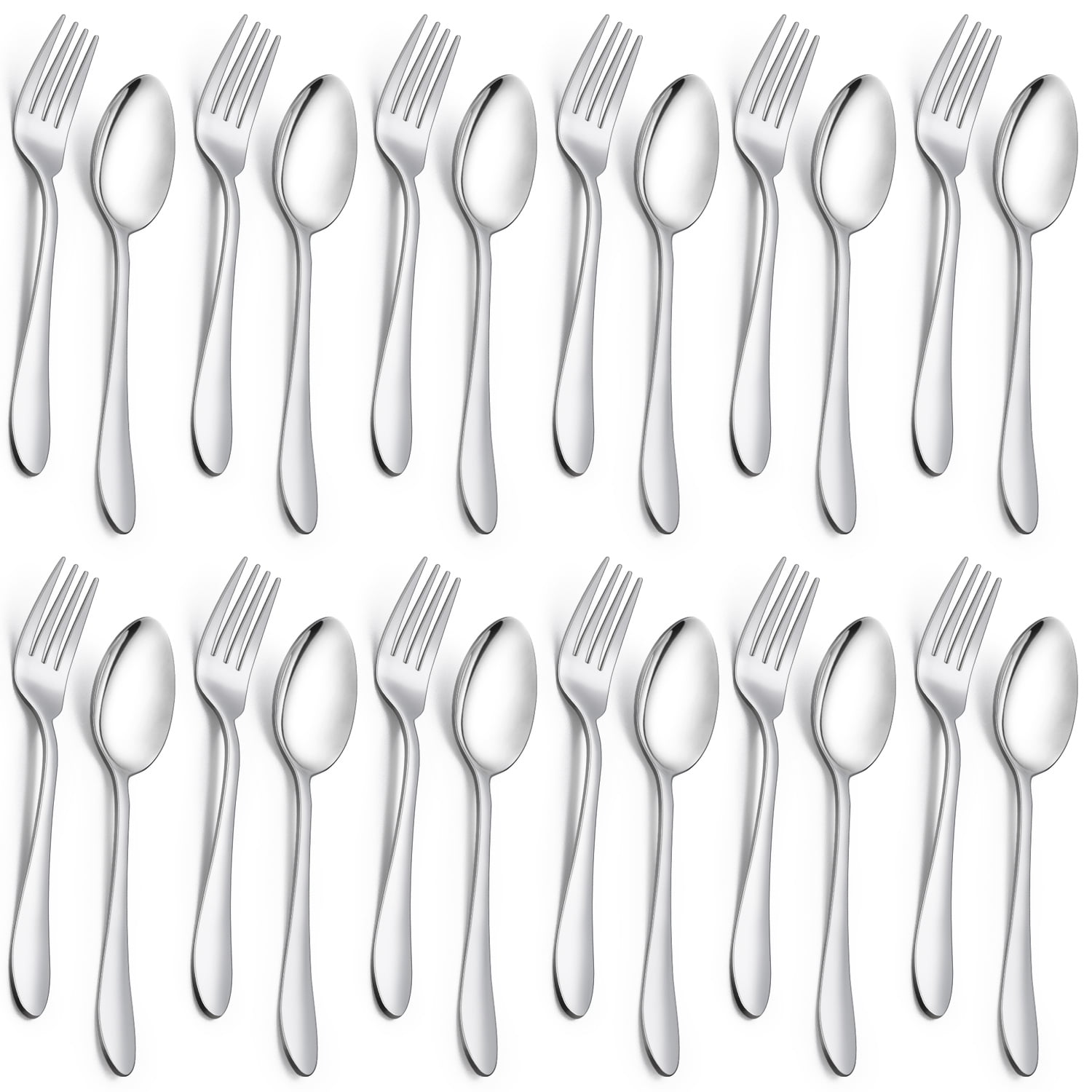 Walchoice 24-Piece Stainless Steel Silverware Set, Fork and Spoon ...