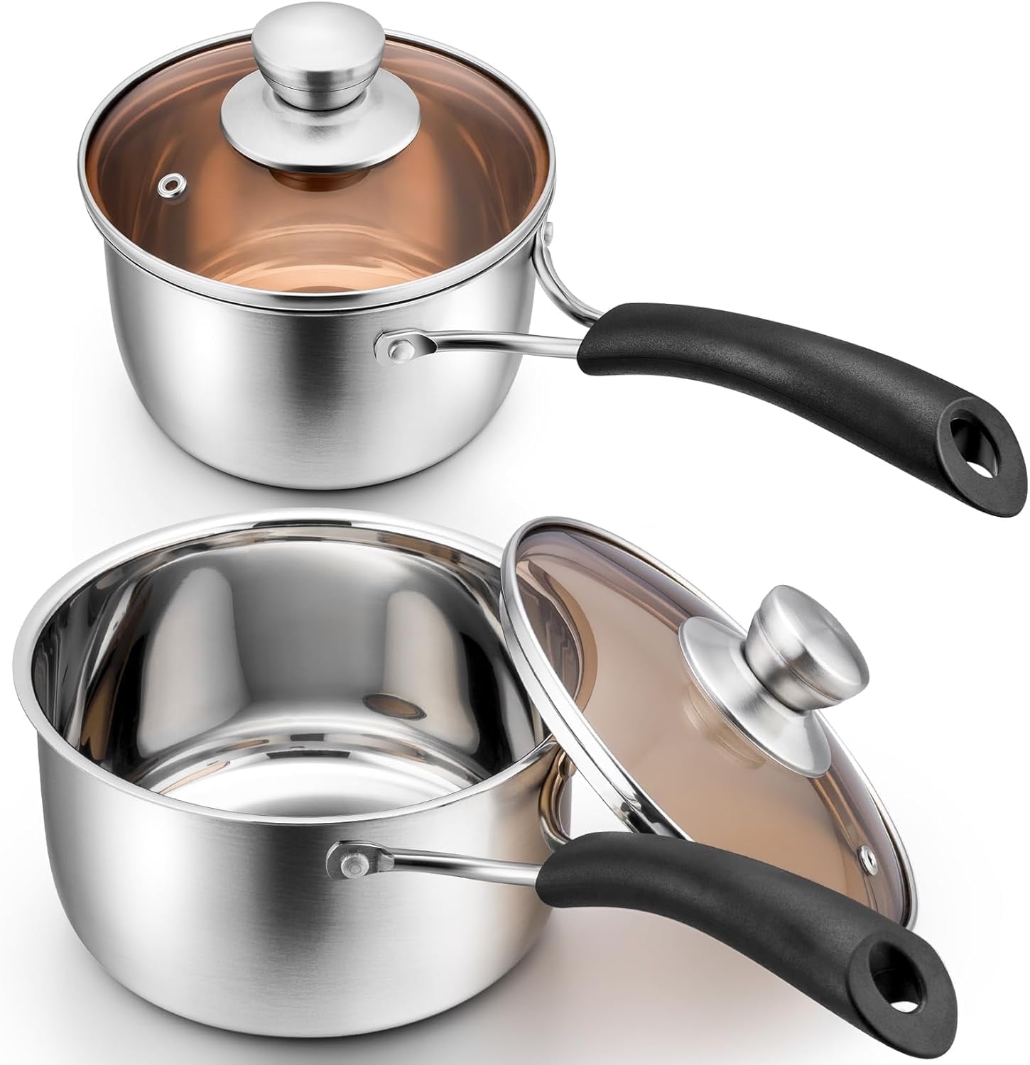 Walchoice Stainless Steel Saucepan Set 2QT and 1QT Soup Pot with Lid ...