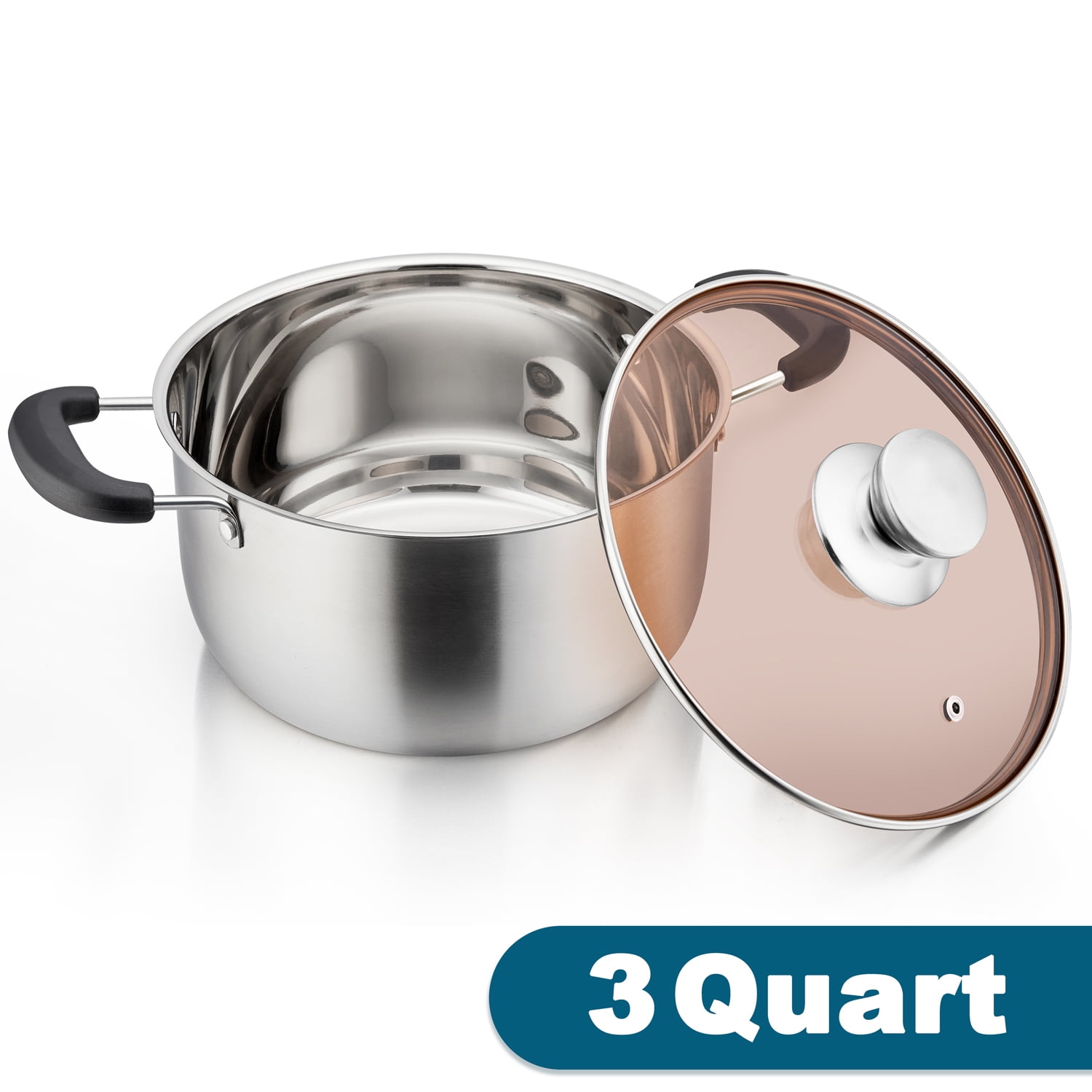 Walchoice Heavy Bottom 3 Quart Stainless Steel Stock Cooking Pot for ...