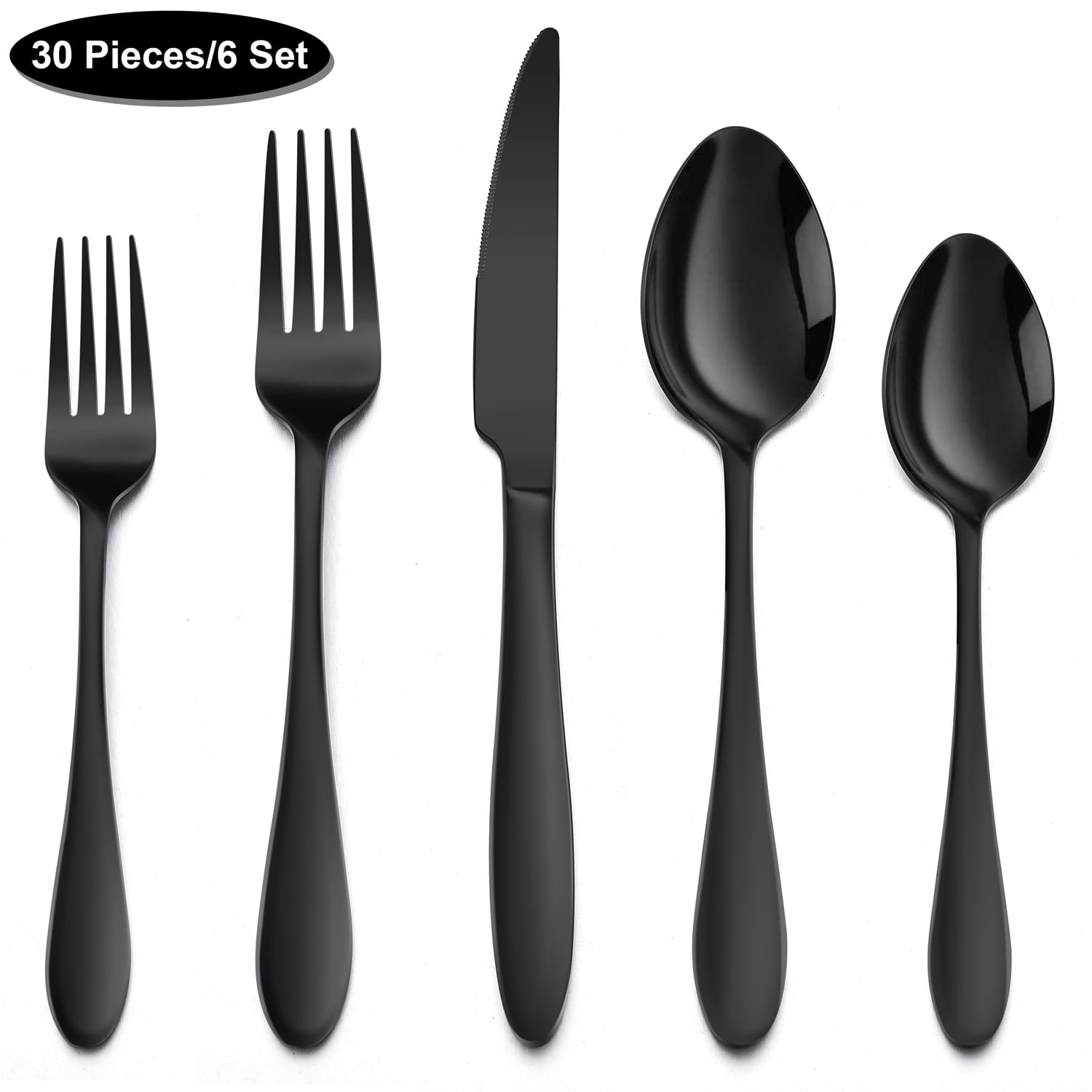 Walchoice 30-Piece Black Silverware Set, Stainless Steel Cutlery for 6 ...