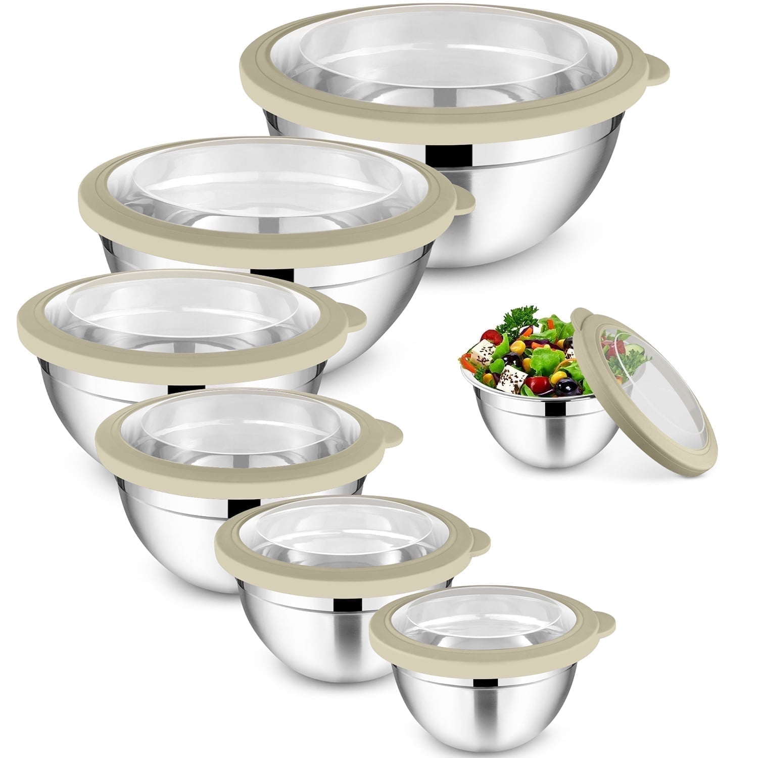 Walchoice Mixing Bowls with Transparent Lids Set of 7, Stainless Steel ...