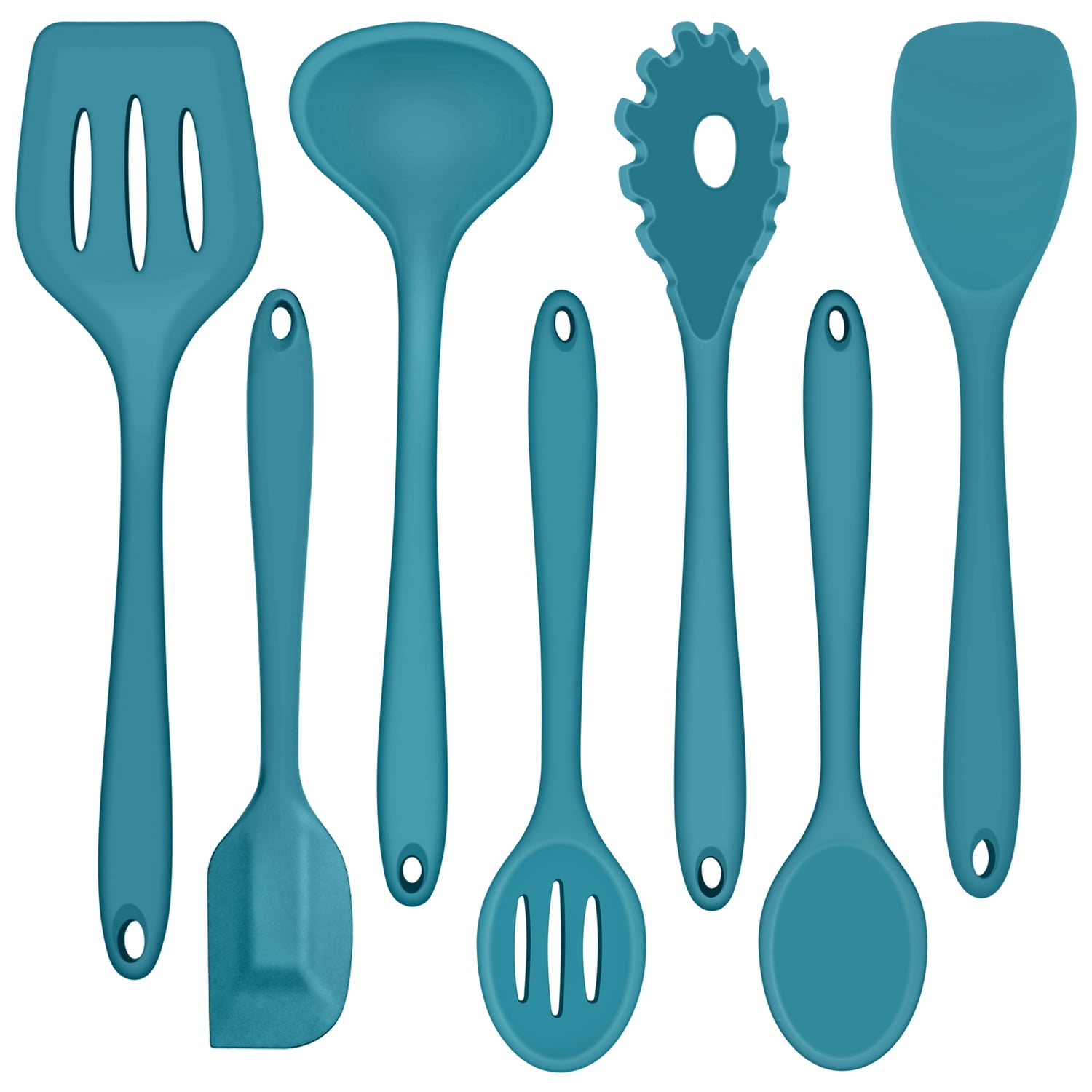 Walchoice Silicone Cooking Utensils Set 7 Pieces Blue Durable Seamless ...