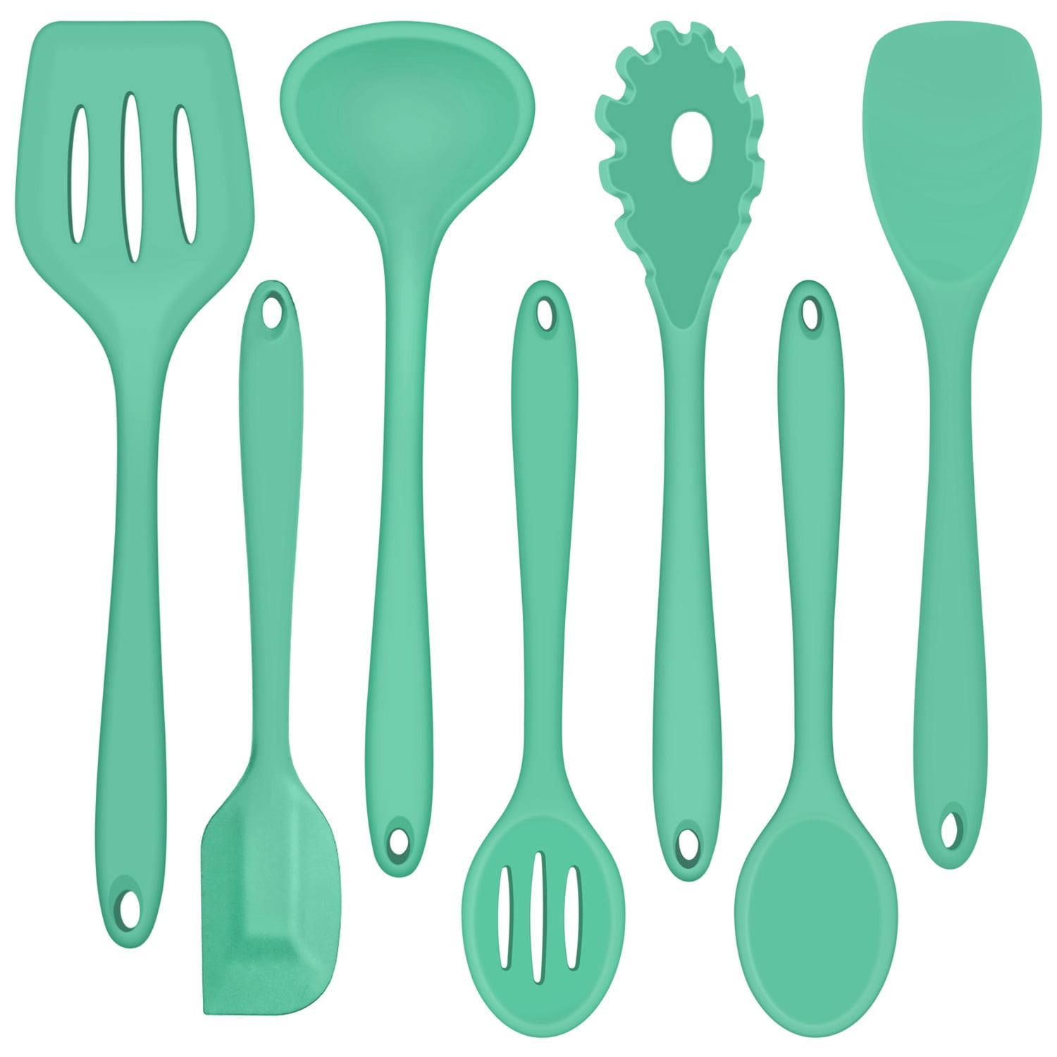 Walchoice 7-Piece Silicone Cooking Utensils Set, Green Kitchen Utensils ...