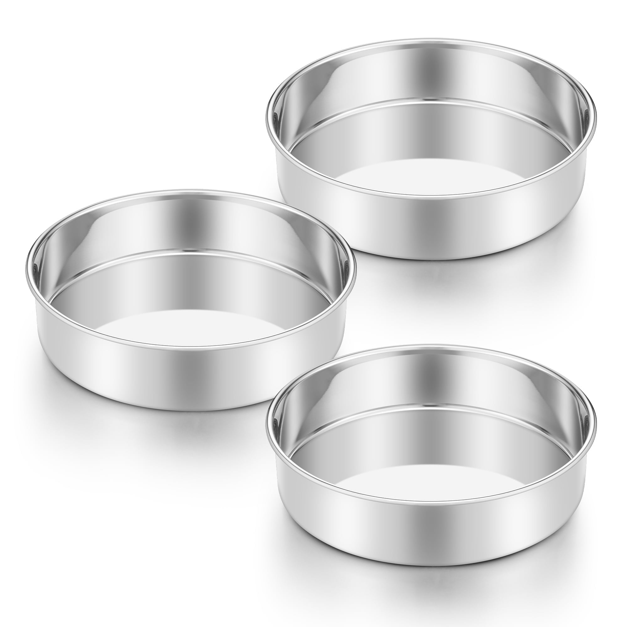 Walchoice 8 inch Cake Pan Set of 3, Stainless Steel Metal Round Smash ...