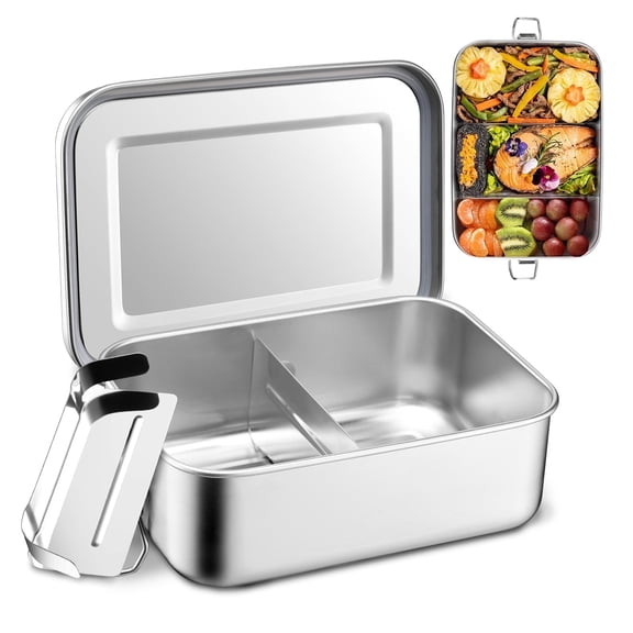 Adult Lunch Box with Spoon & Fork, 28oz 3 Compartment Meal Prep ...