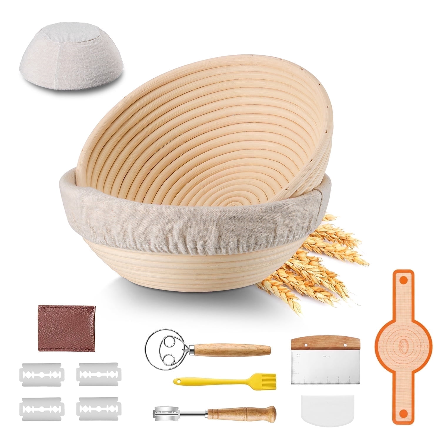 Walchoice 9-Inch Round Bread Proofing Basket Set with Linen Liners and ...