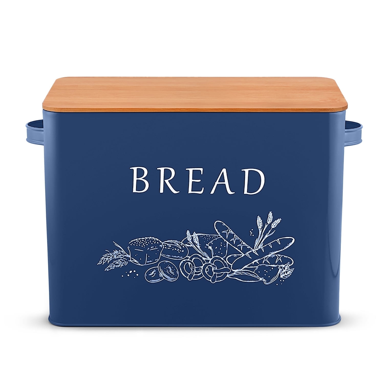 Walchoice Navy Blue Metal Bread Storage Container with Bamboo Lid, 13x7 ...