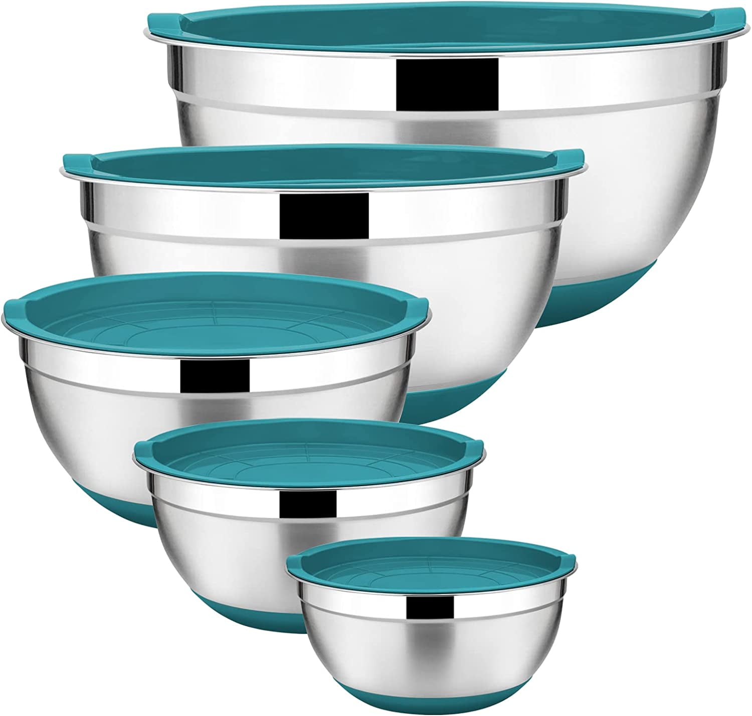 Walchoice Stainless Steel Mixing Bowls Set with Lids, 5 Nesting Bowls ...