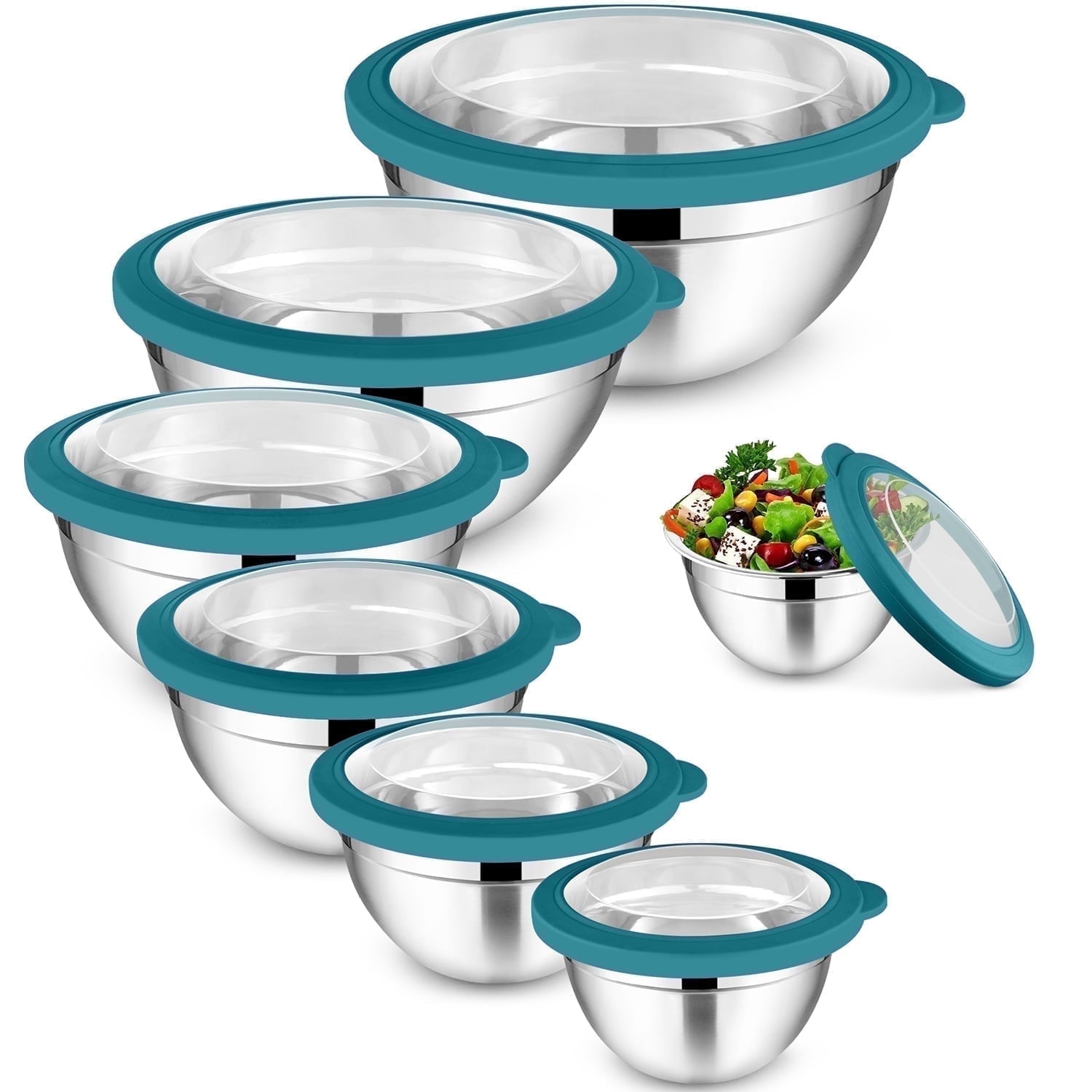 Walchoice Mixing Bowls with Lids, Set of 7, 4.6/3.5/2.6/2/1.5/1/0.7 QT ...