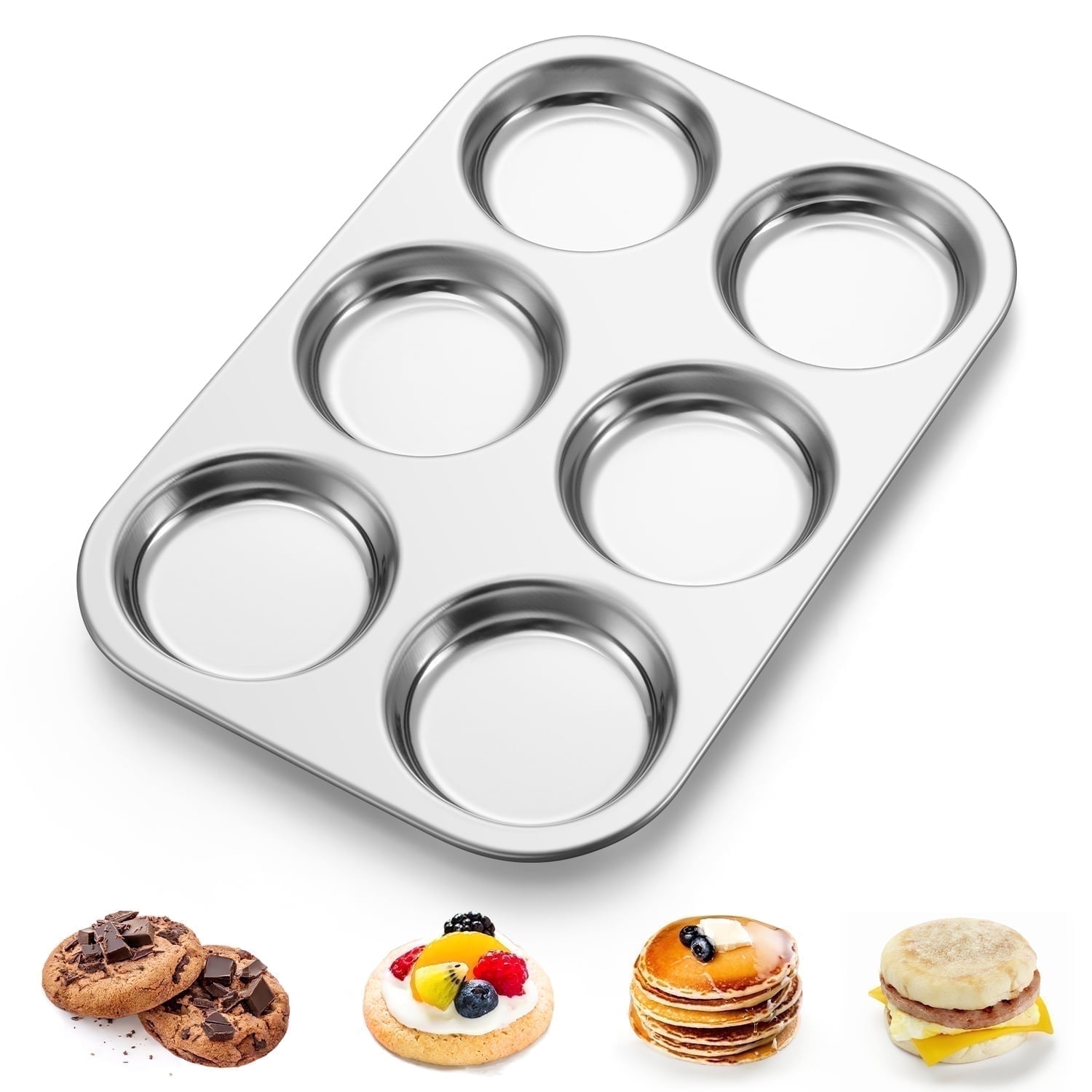 Walchoice Muffin Top Pan, 6-Cup Stainless Steel Cupcake Pan for Baking ...