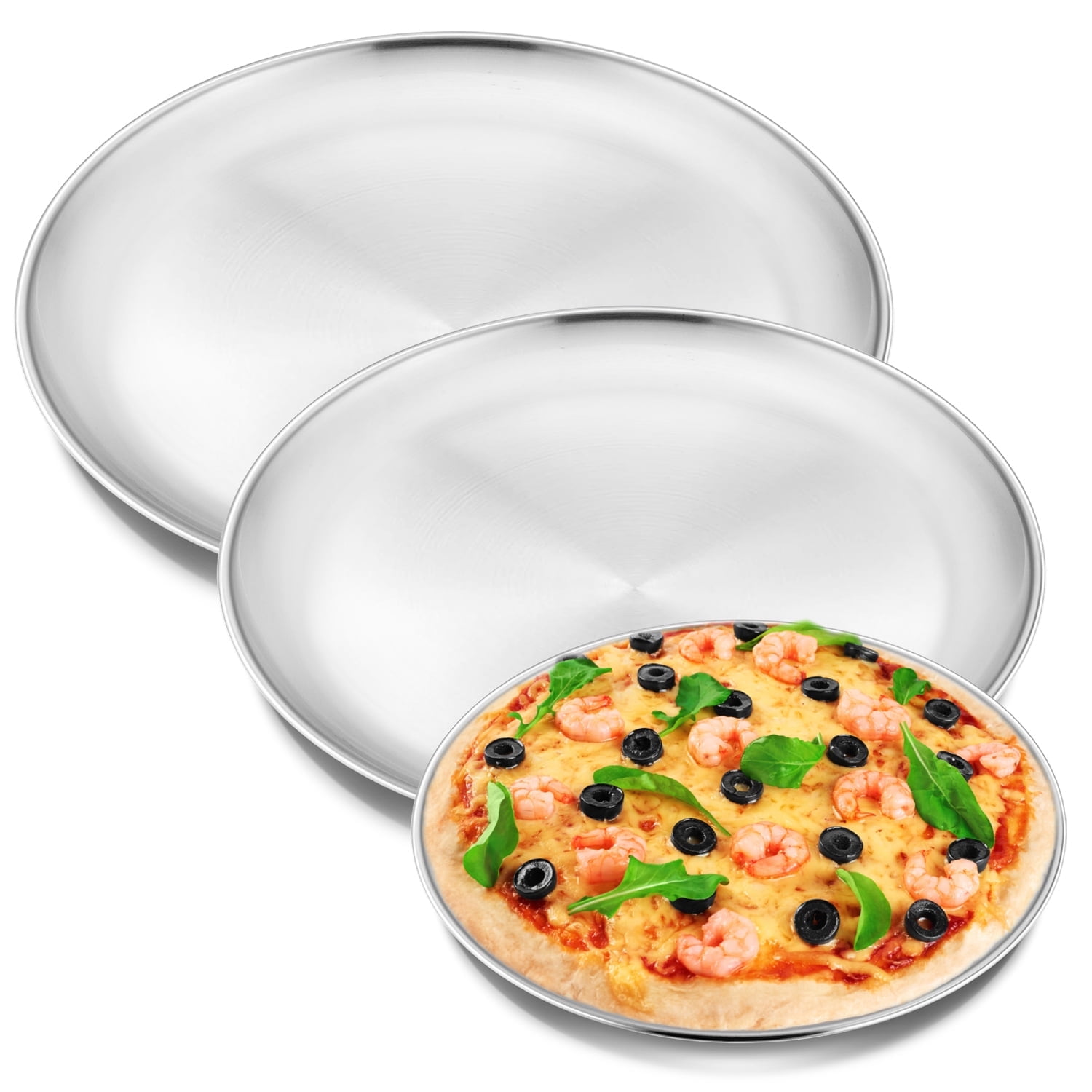 Walchoice Large Stainless Steel Pizza Pan Set of 3, Oven Cooking Metal ...