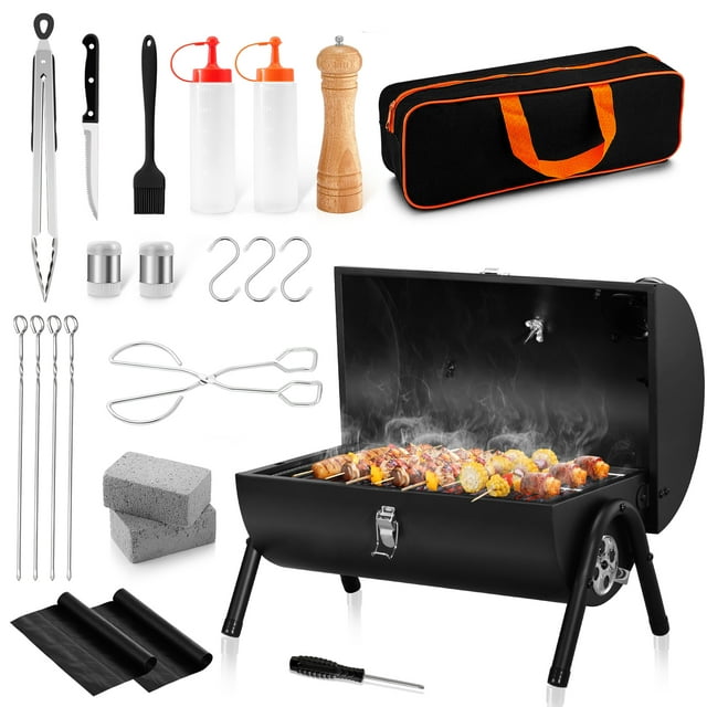 Walchoice Portable Charcoal Grill Set of 23, Small Tabletop Barbecue ...