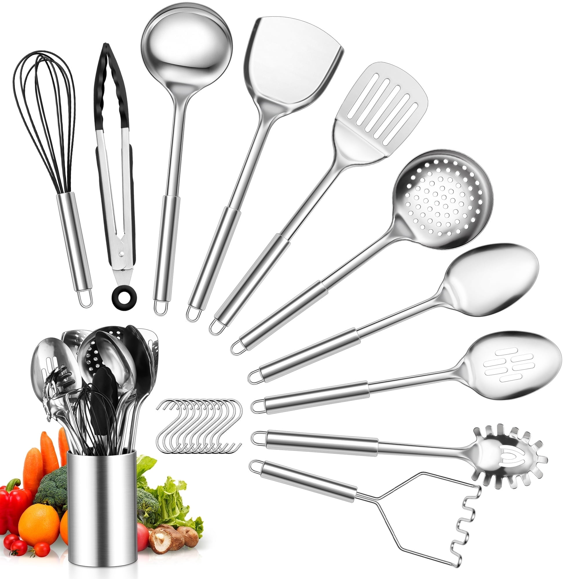 Walchoice Stainless Steel Kitchen Utensils Set, 21 PCS Cooing Utensils ...