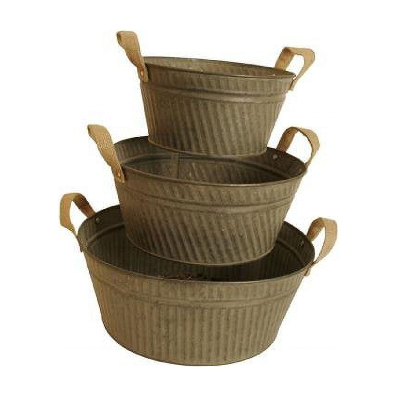 Wald Imports Round Rustic Galvanized Metal Container with Burlap ...