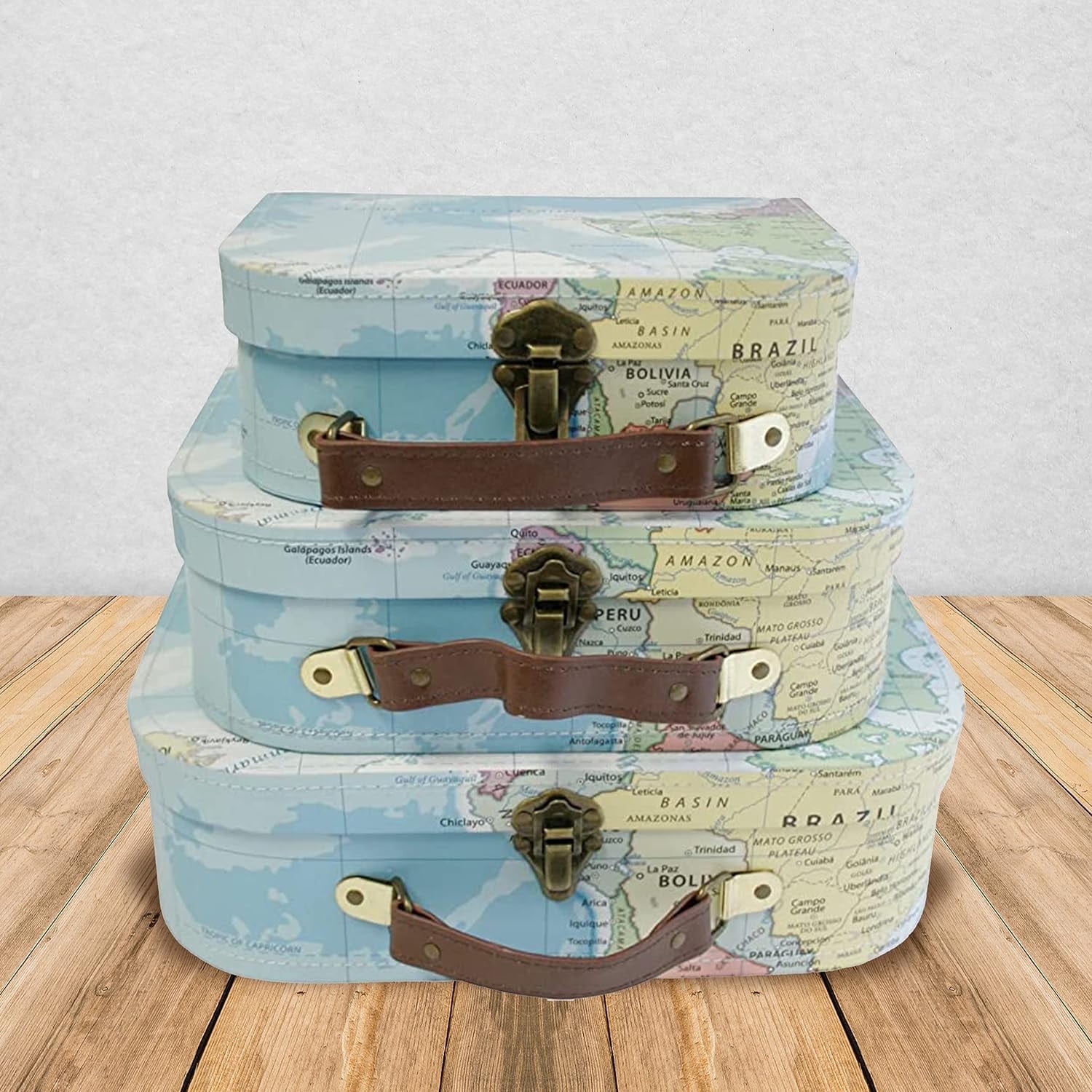 Wald Imports Traditional Decorative Boxes, Printed Map, Blue Paperboard ...